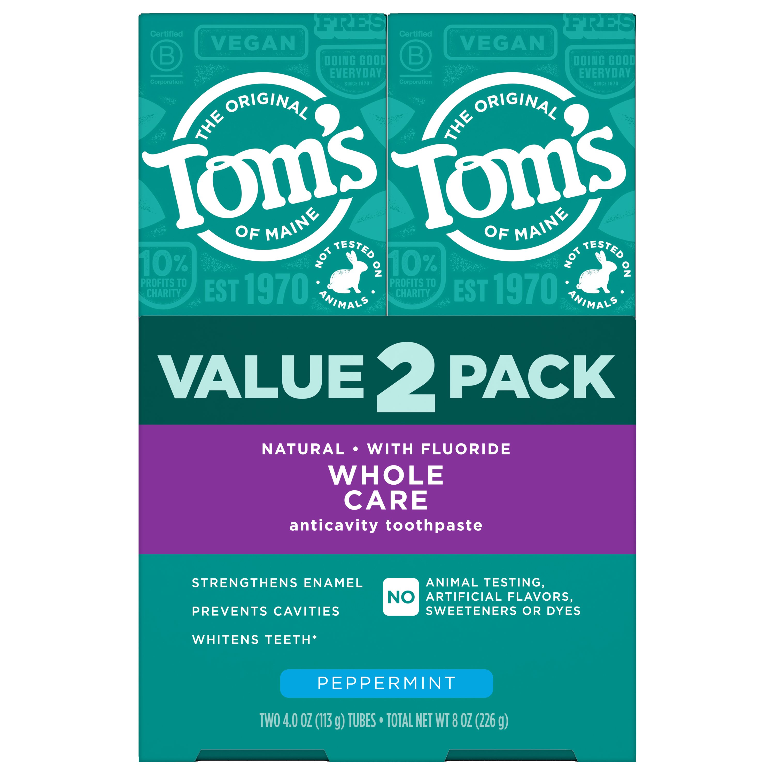 Tom's of Maine Whole Care Peppermint Toothpaste 2 Pack - Shop ...