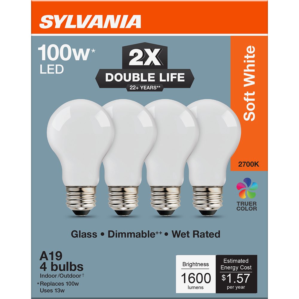 SYLVANIA A19 100 Watt LED Soft White Double Life Bulb, 4 pk | Joe V's ...