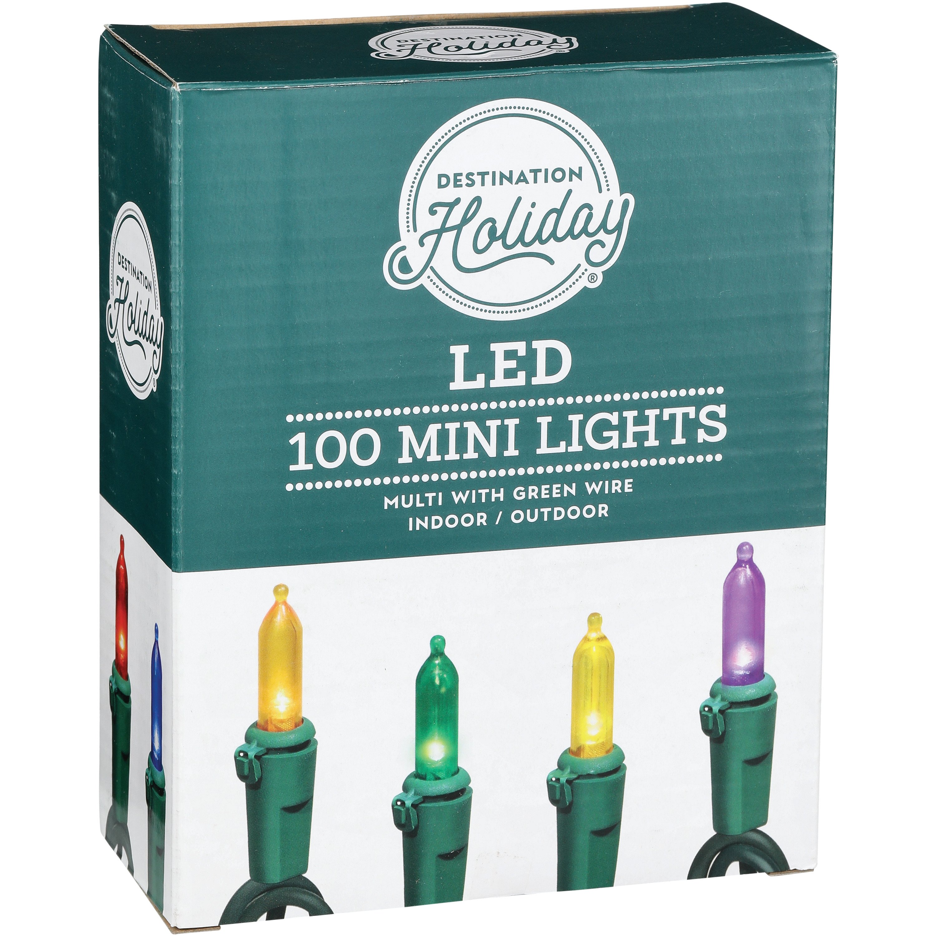 Destination Holiday 100 Count LED Multi-Color Mini Lights - Green Wire ...