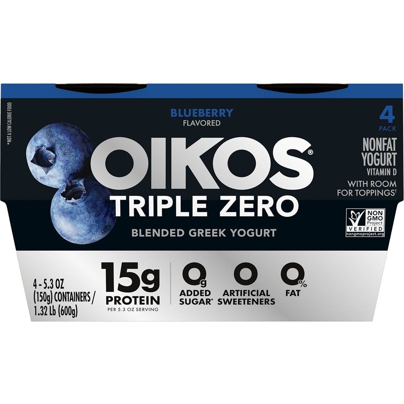 Oikos Triple Zero 15g Protein Blended Greek Yogurt - Blueberry, 4 pk ...
