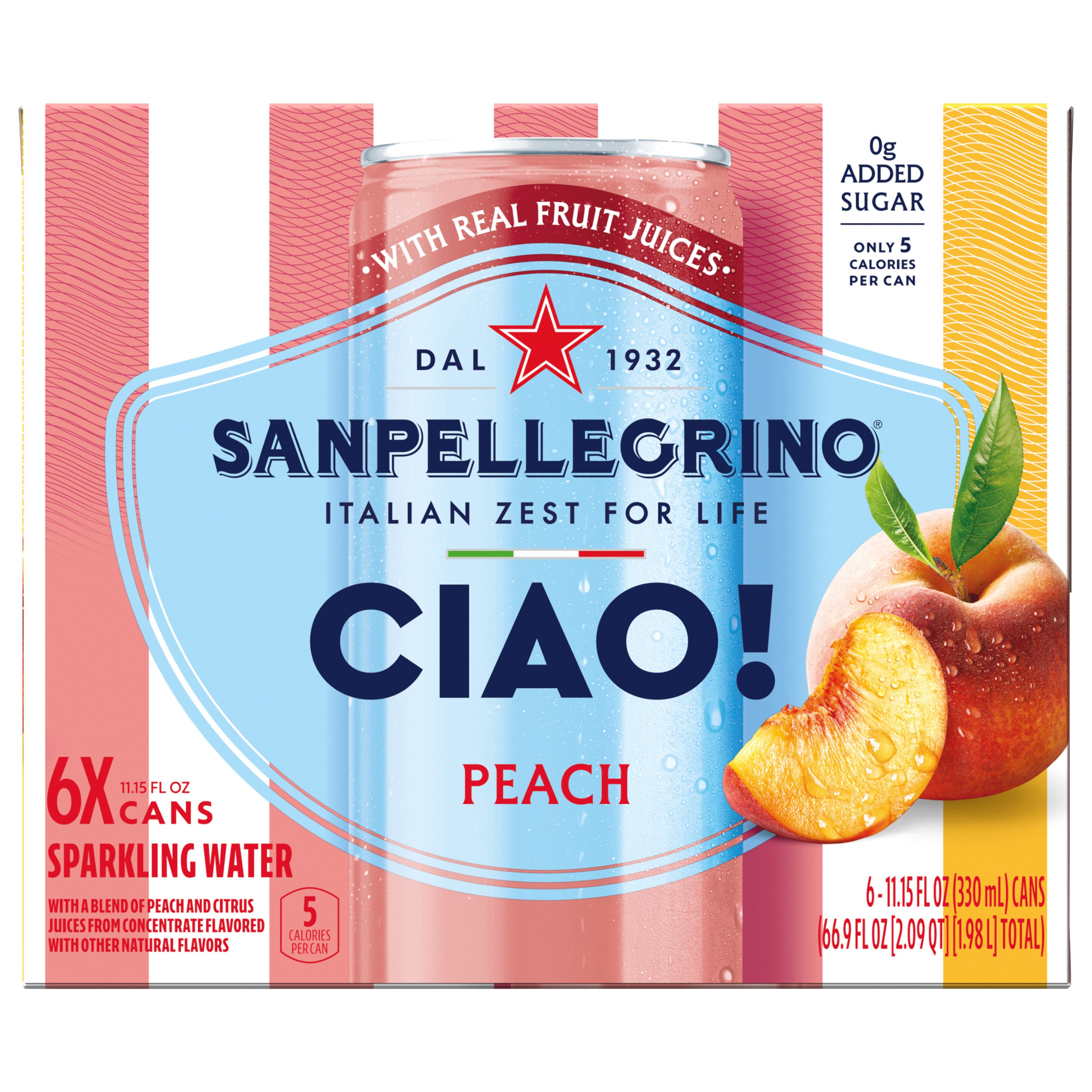 San pellegrino Ciao Peach Sparkling Water 6 pk Cans - Shop Soda at H-E-B
