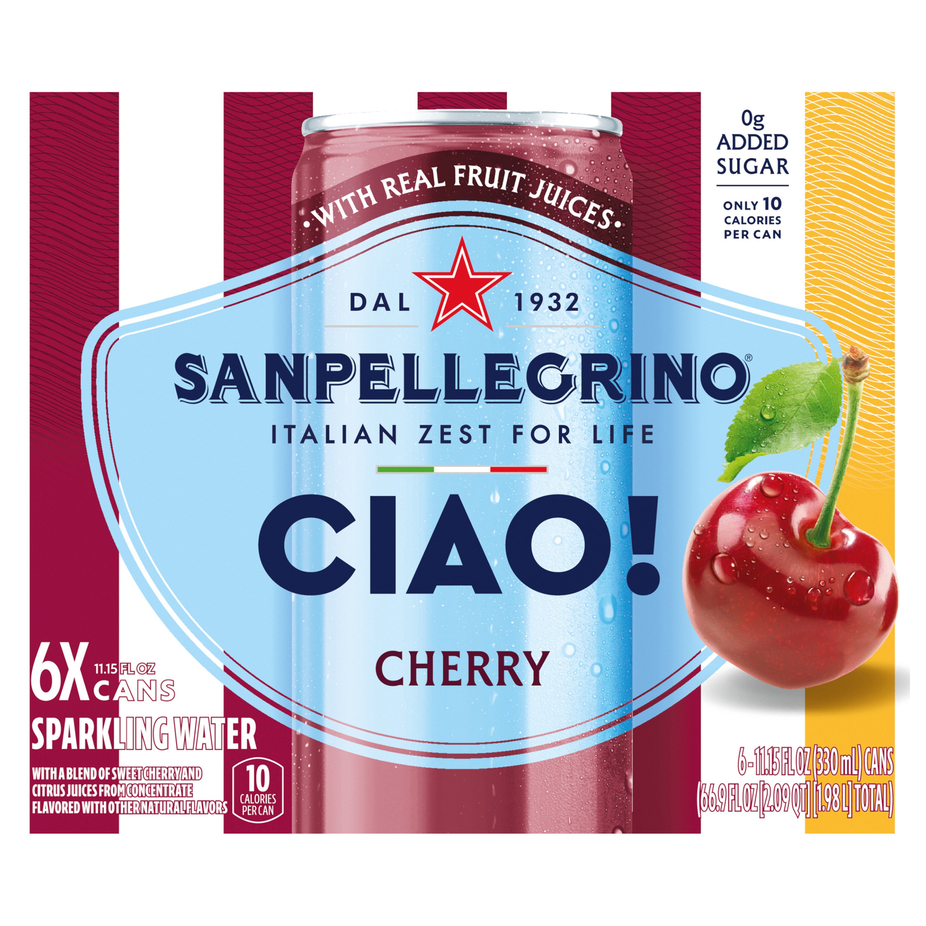 San pellegrino Ciao Cherry Sparkling Water 6 pk Cans - Shop Soda at H-E-B
