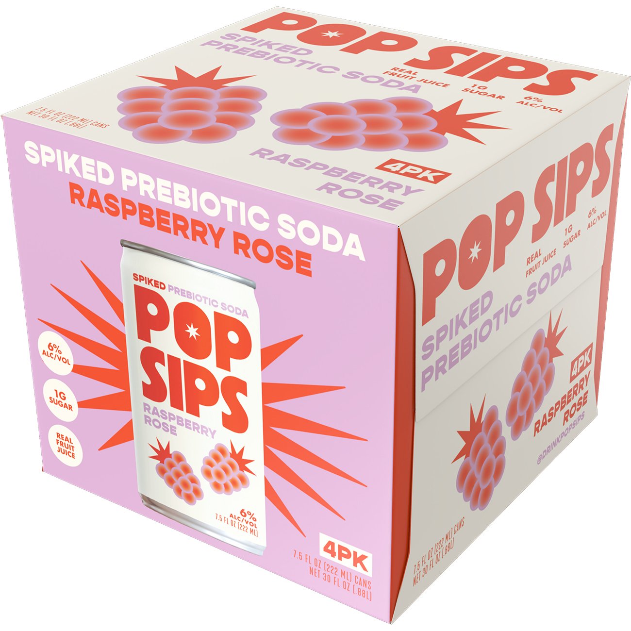 Pop Sips Spiked Prebiotic Soda Raspberry Rose Hard Seltzer 4 pk Cans - Shop Malt beverages ...