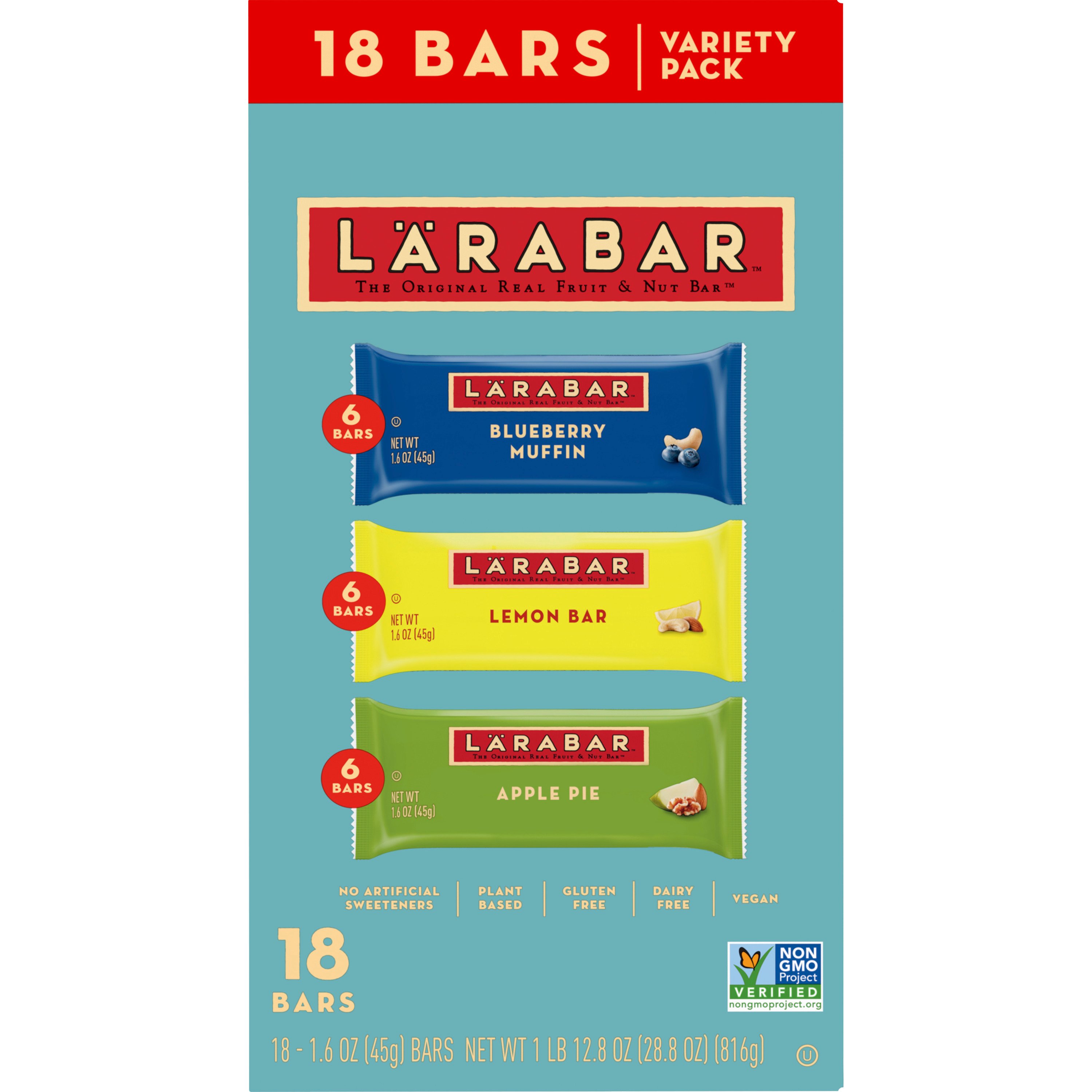 LÄRABAR Fruit & Nut Snack Bars Variety Pack - Blueberry, Lemon & Apple ...