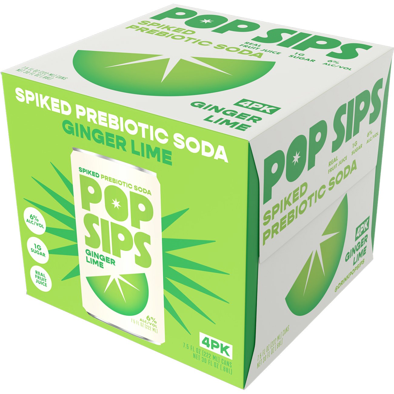 Pop Sips Spiked Prebiotic Soda Ginger Lime Hard Seltzer 4 pk Cans - Shop Malt beverages ...