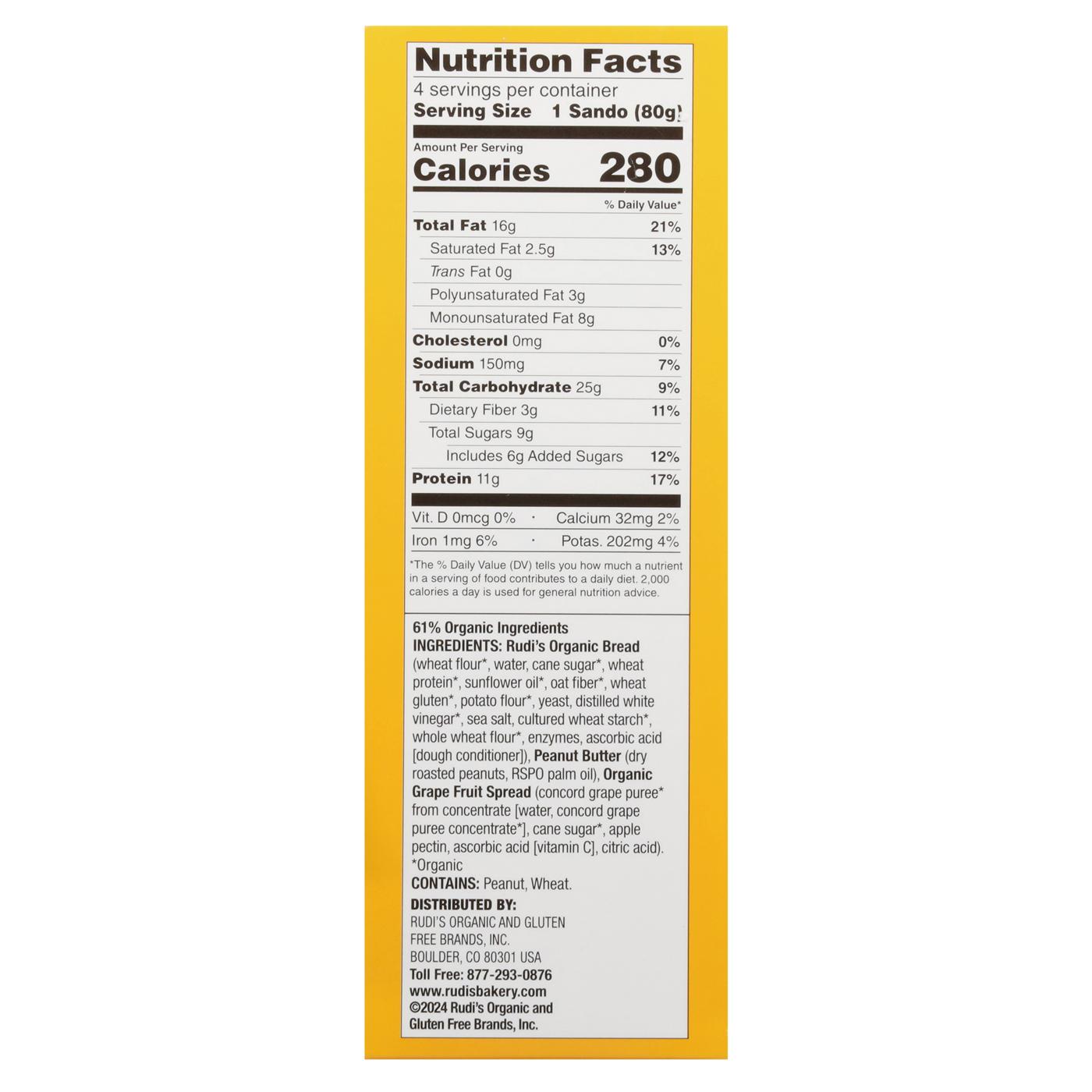 Rudi's Sandos Peanut Butter Grape Spread Sandwiches - Shop Entrees ...