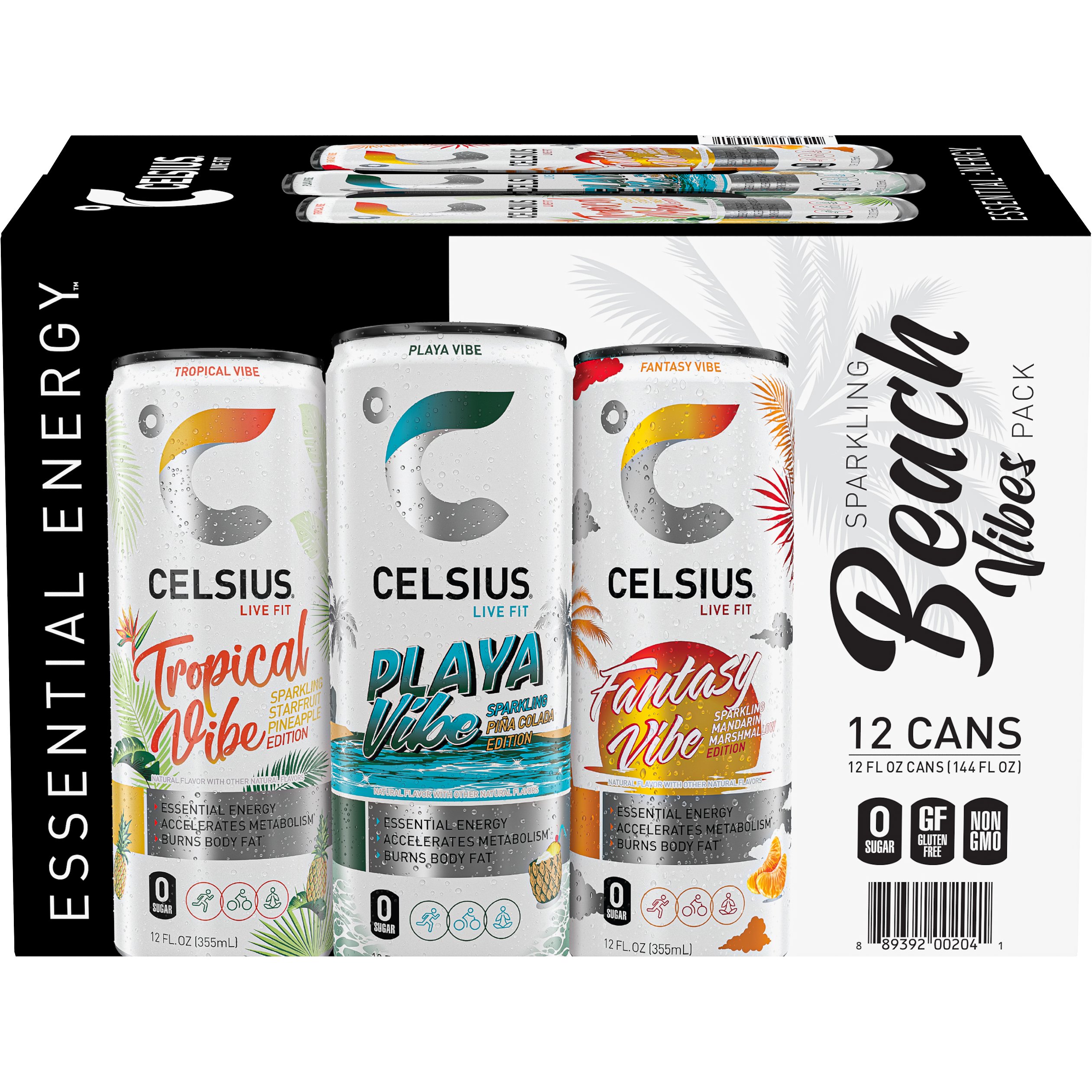 Celsius Zero Sugar Sparkling Energy Drinks 12 pk - Beach Vibes Variety ...