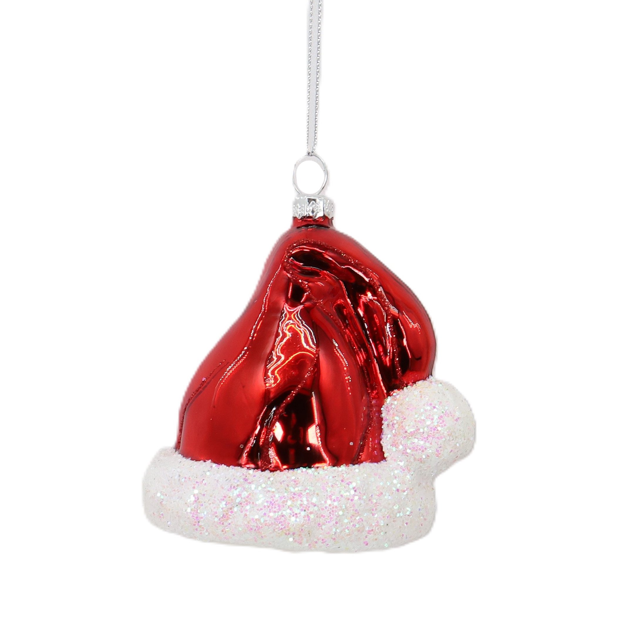 Destination Holiday Glitter Santa Hat Glass Christmas Ornament - Shop ...