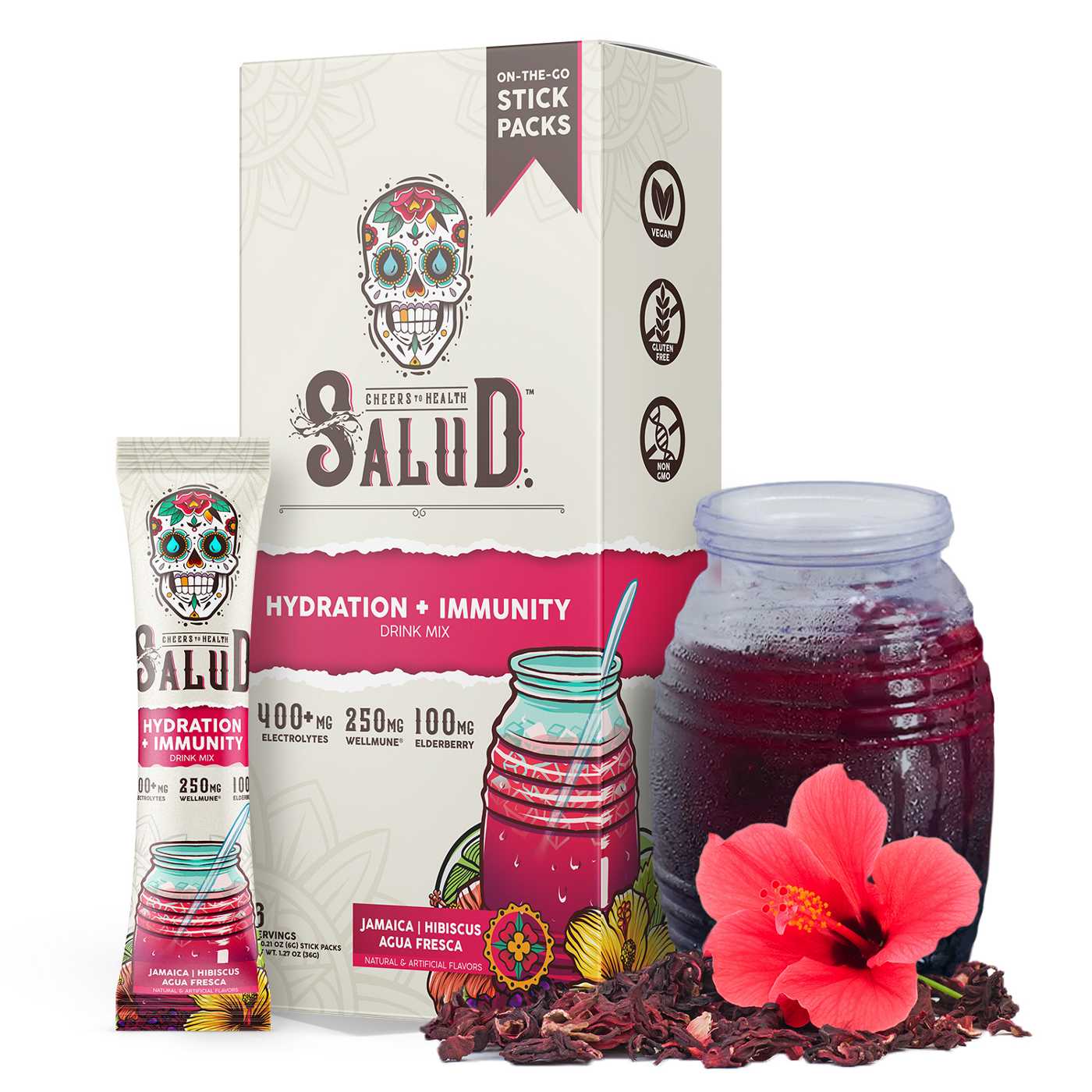 Salud Hydration + Immunity Drink Mix Stick Packs - Hibiscus - Shop ...