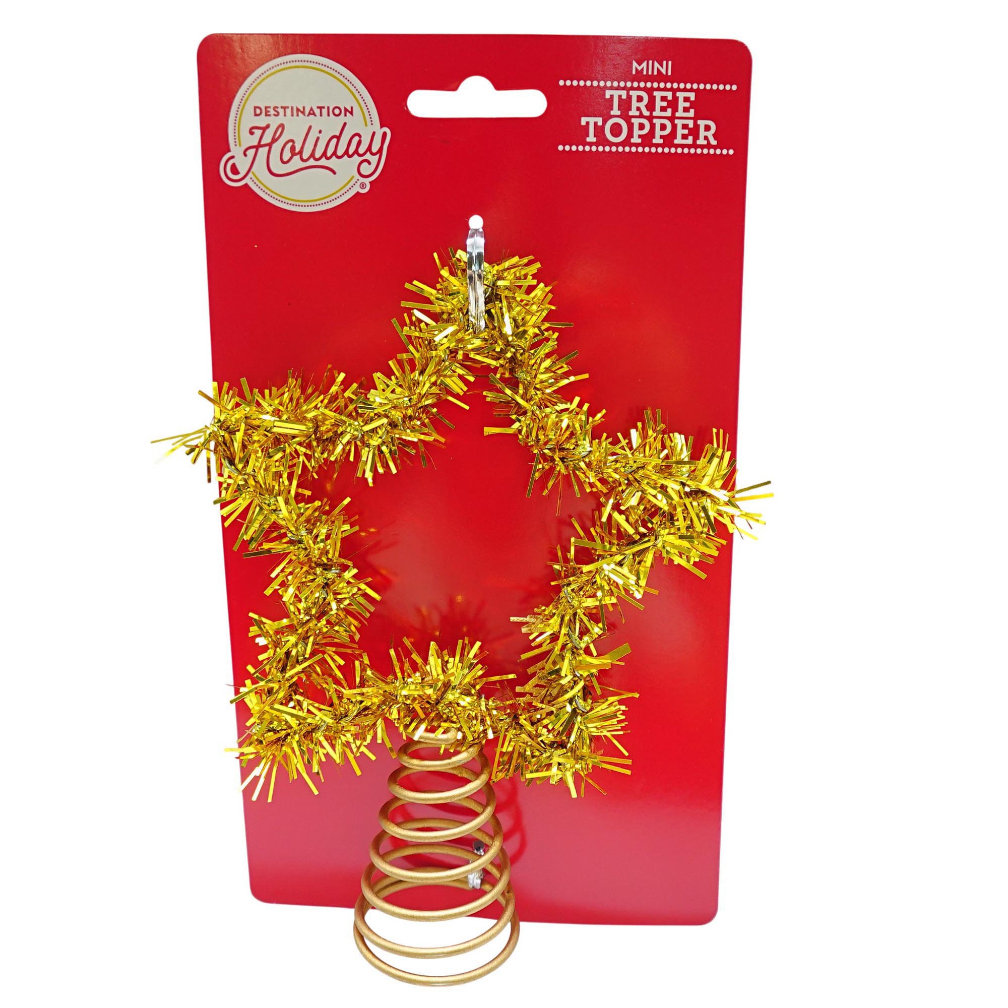 Destination Holiday Mini Tinsel Christmas Tree Topper - Gold Star ...