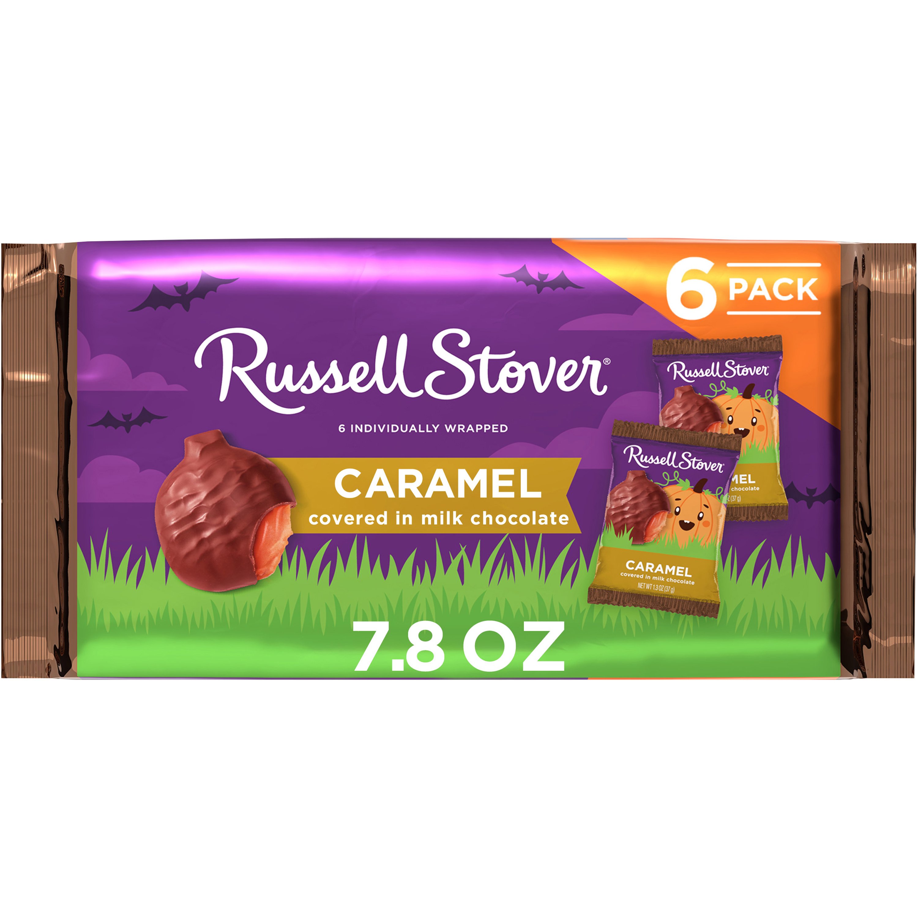 Russell Stover Pumpkins Caramel Milk Chocolate Halloween Candy, 6 pk ...