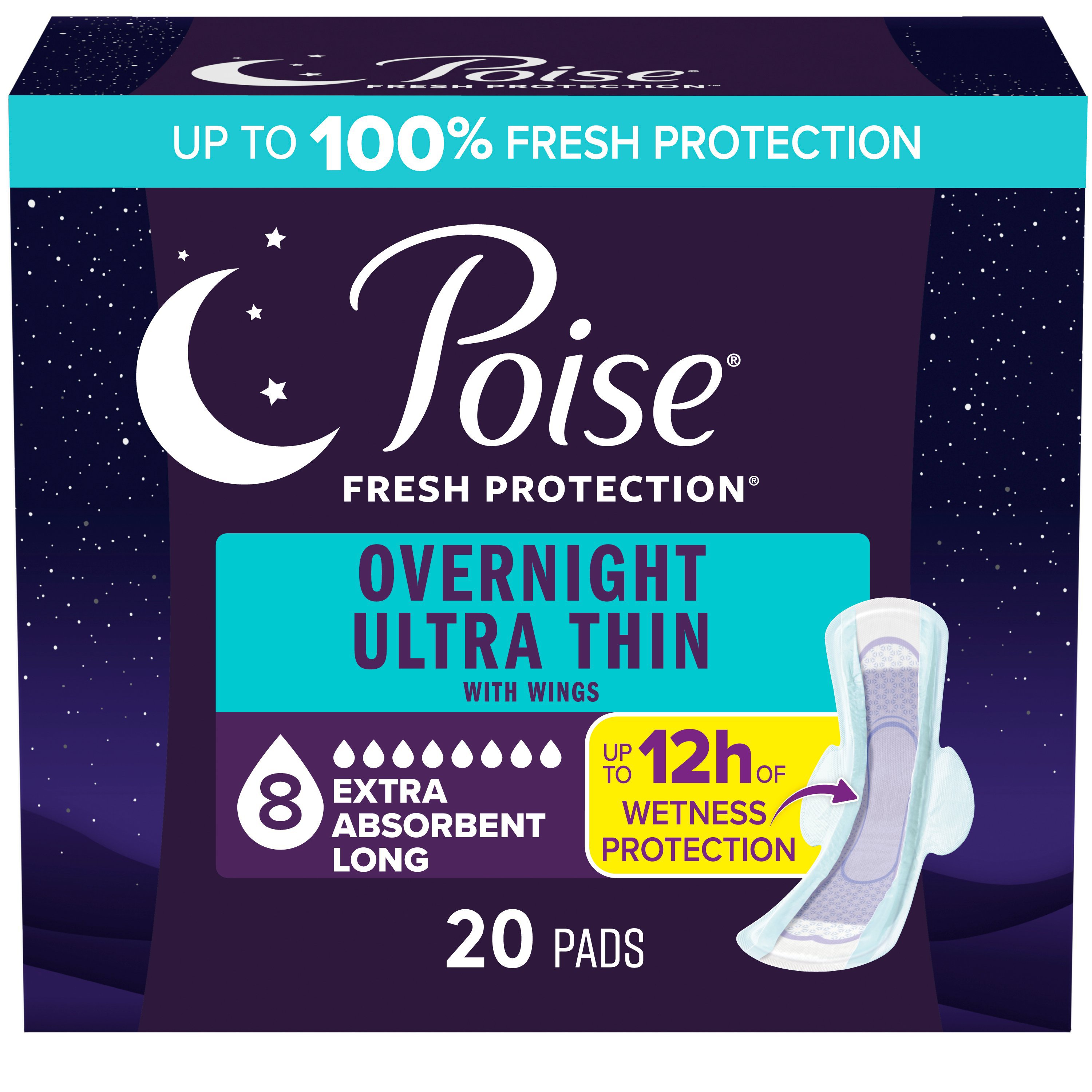 Poise Ultra Thin Incontinence Overnight Pads - Extra, Long - Shop ...