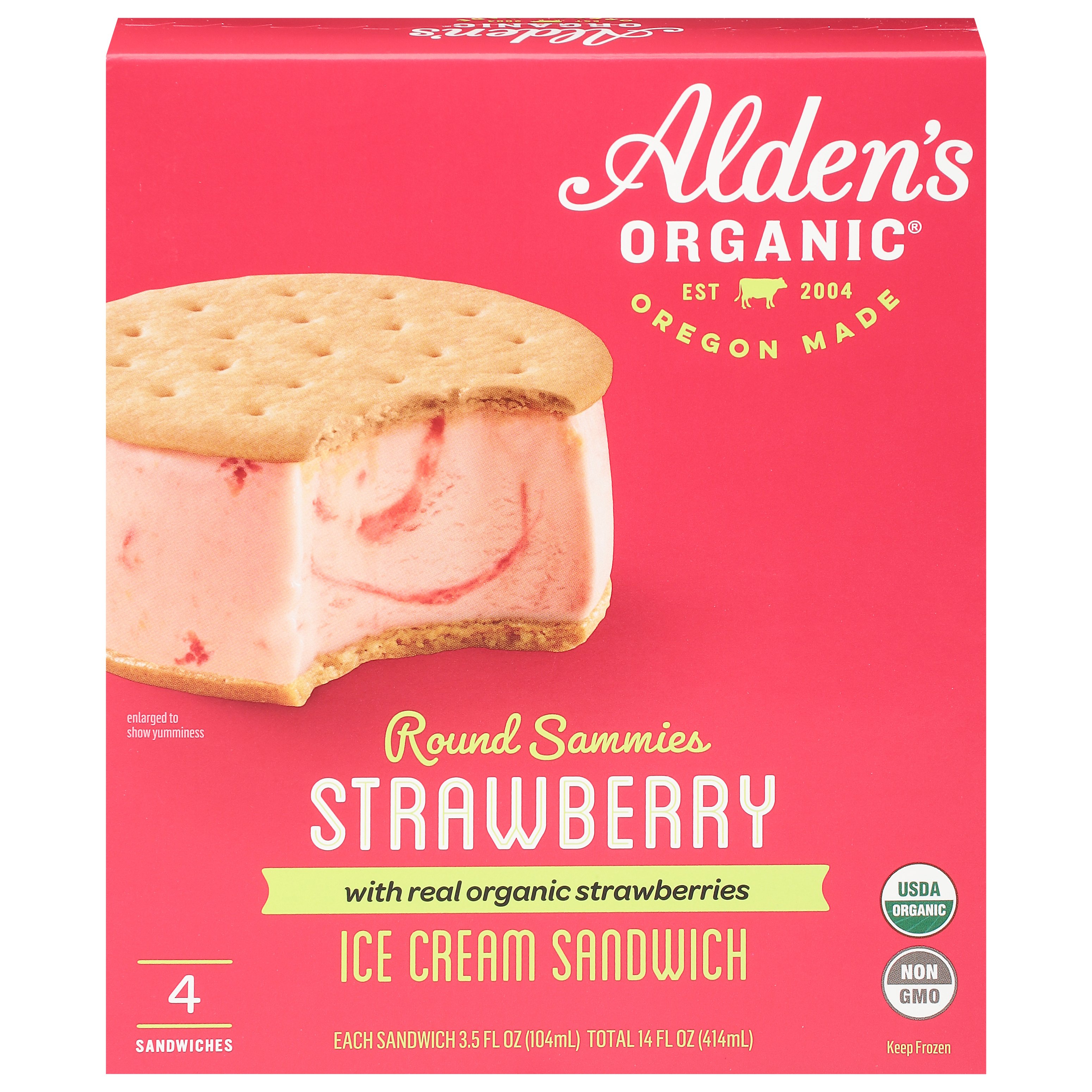 Alden's Organic Round Sammies Strawberry Ice Cream Sandwich - Shop ...