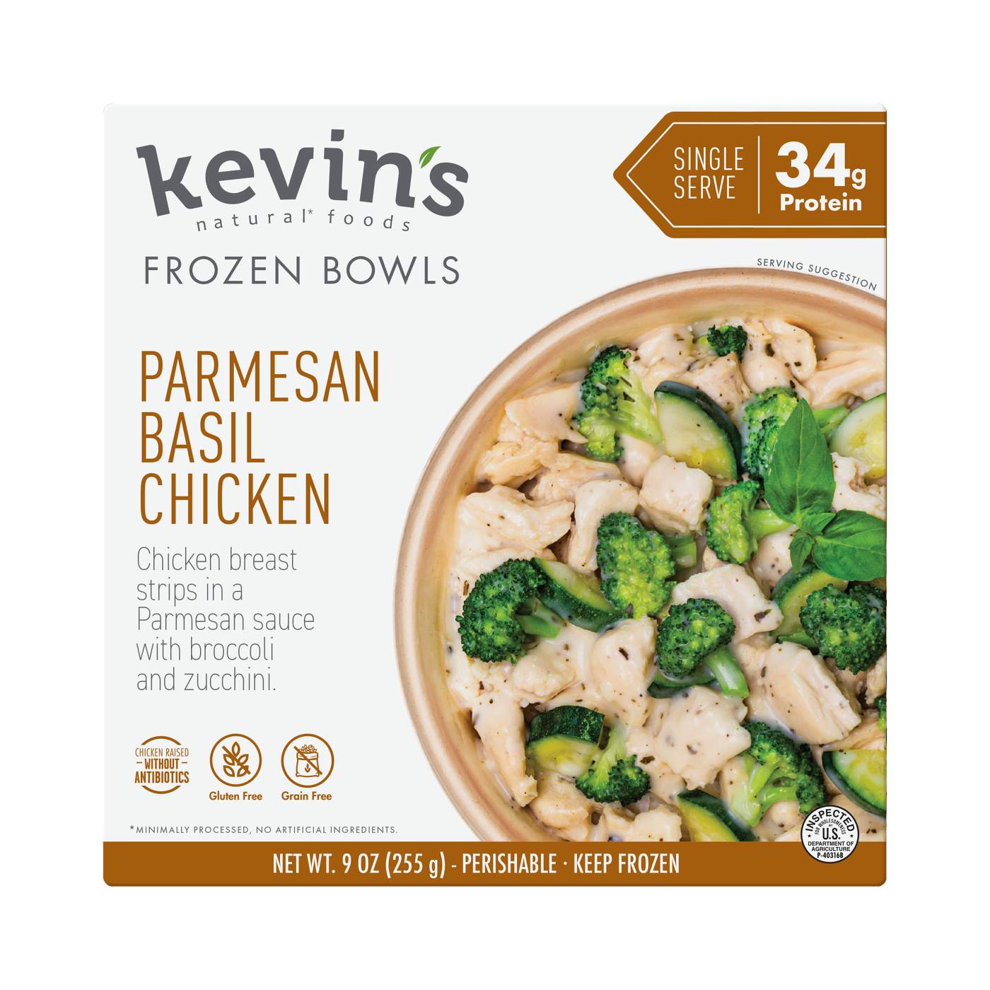Kevin's Natural Foods 34g Protein Parmesan Basil Chicken Bowl Frozen ...