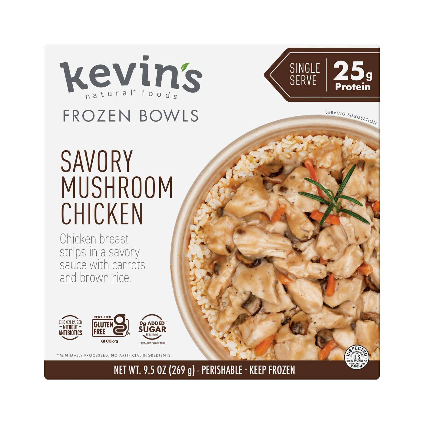 Kevin's Natural Foods 25g Protein Savory Mushroom Chicken Bowl Frozen ...