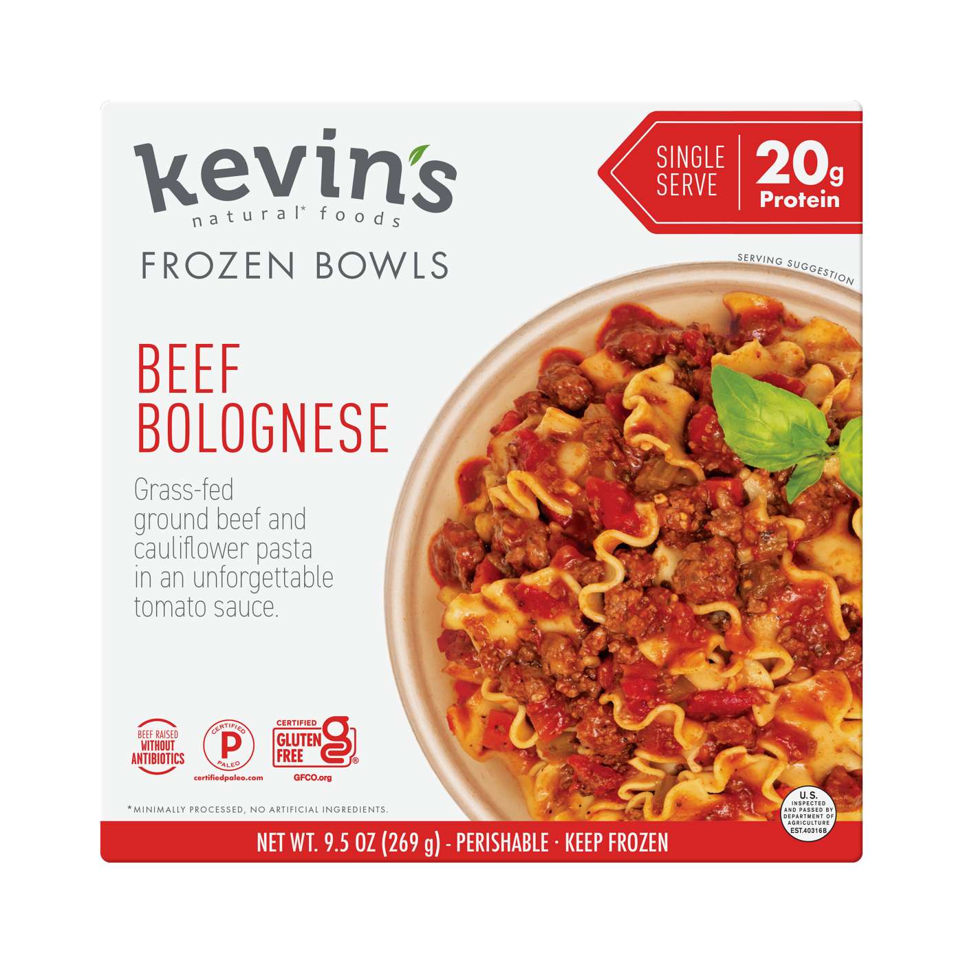 Kevin's Natural Foods 20g Protein Beef Bolognese Bowl Frozen Meal ...