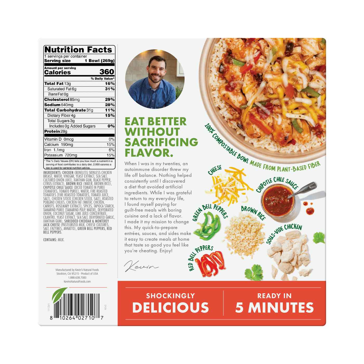 Kevin's Natural Foods 28g Protein Chicken Burrito Bowl Frozen Meal ...