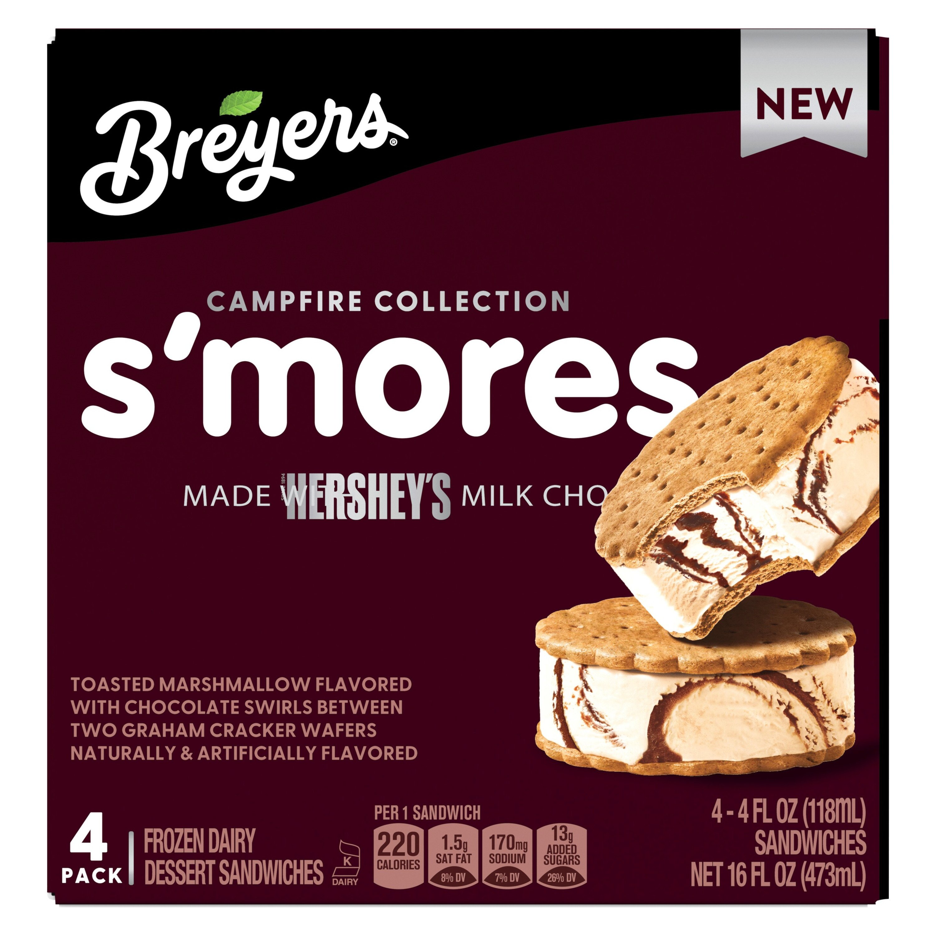 Breyers Campfire Collection S'mores Frozen Dairy Dessert Sandwiches ...