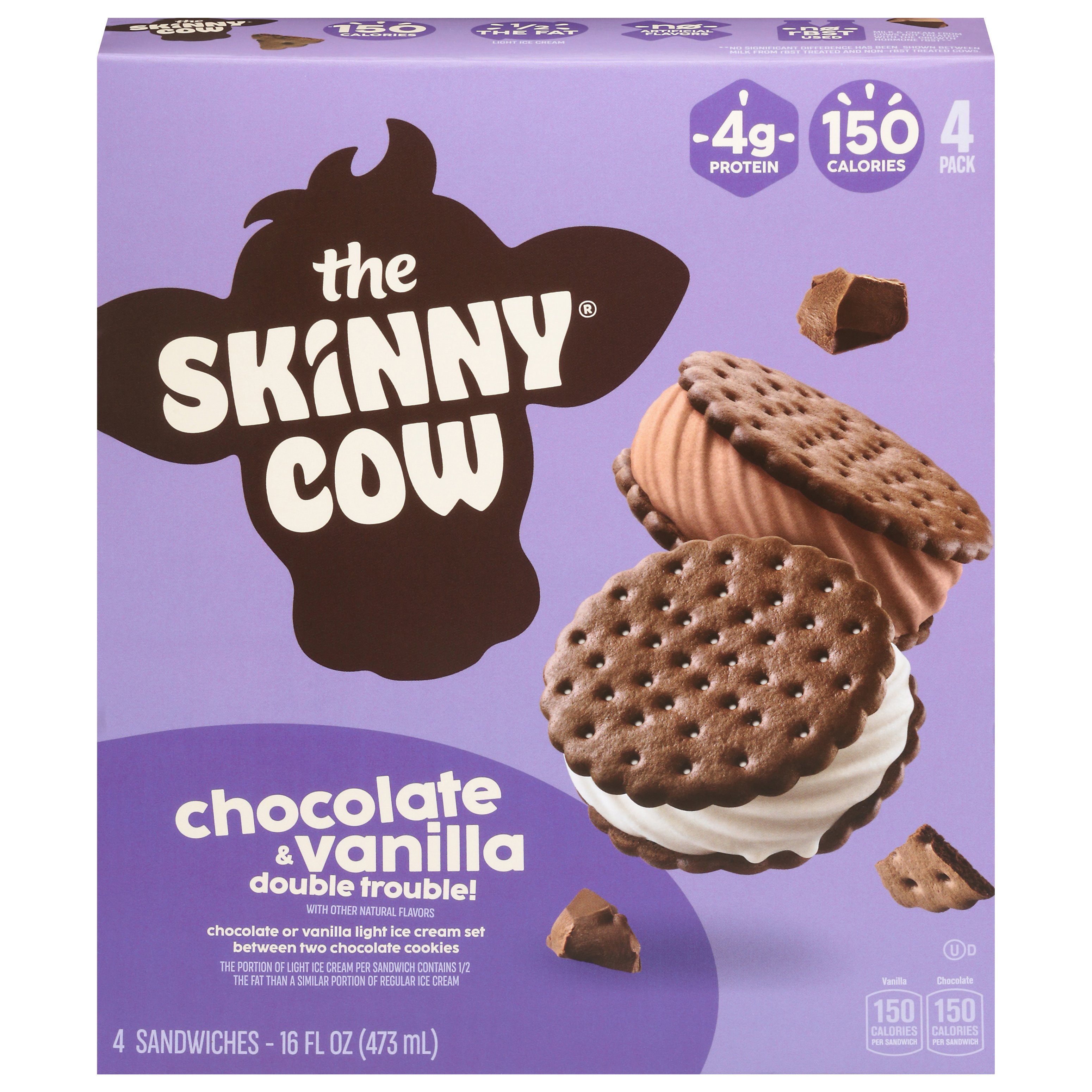 Skinny Cow Chocolate & Vanilla Double Trouble Ice Cream Sandwiches ...