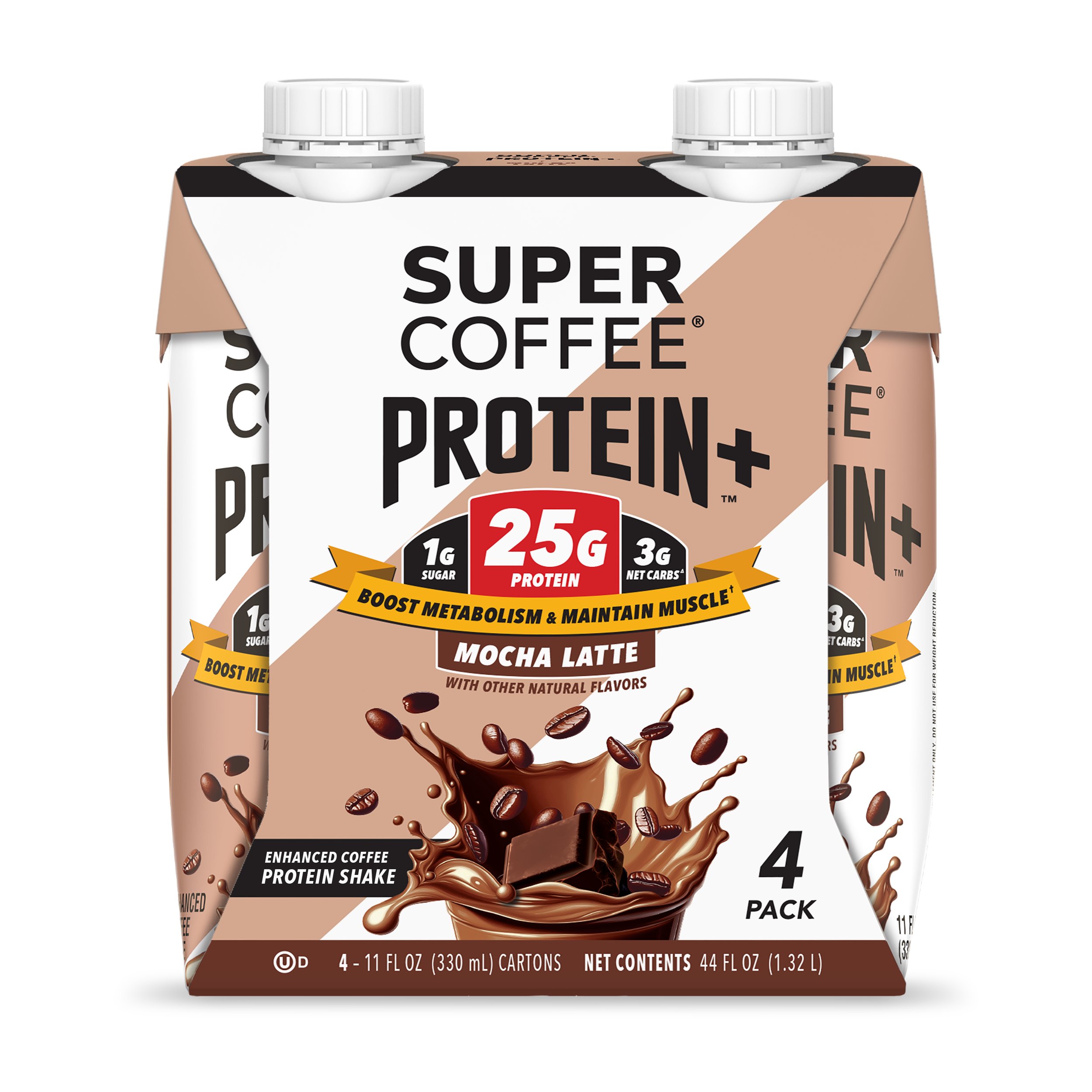 Super Coffee 25g Protein Enhanced Coffee Shake 4 pk Bottles - Mocha ...