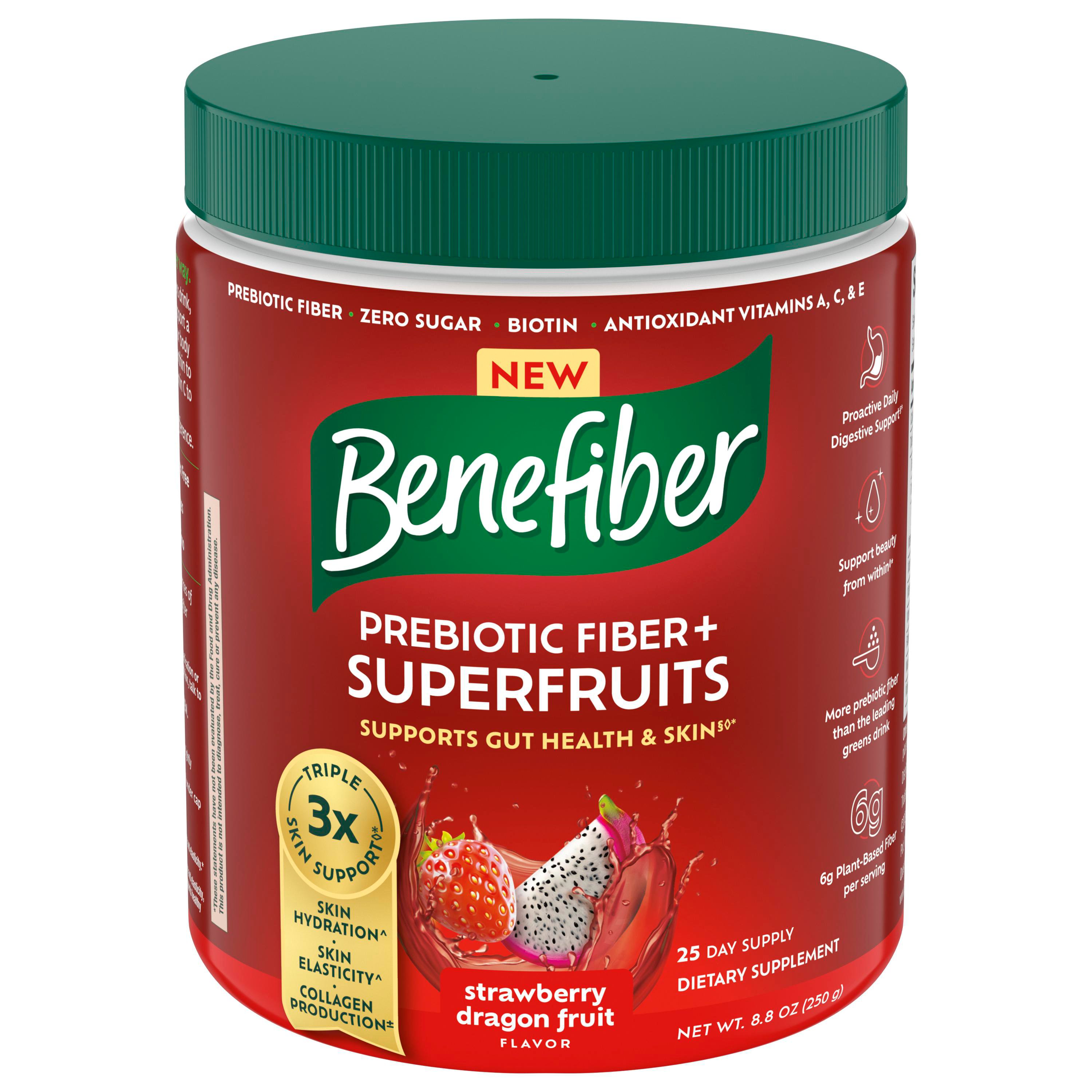 Benefiber Prebiotic Fiber + Superfruits Dietary Supplement, Strawberry ...