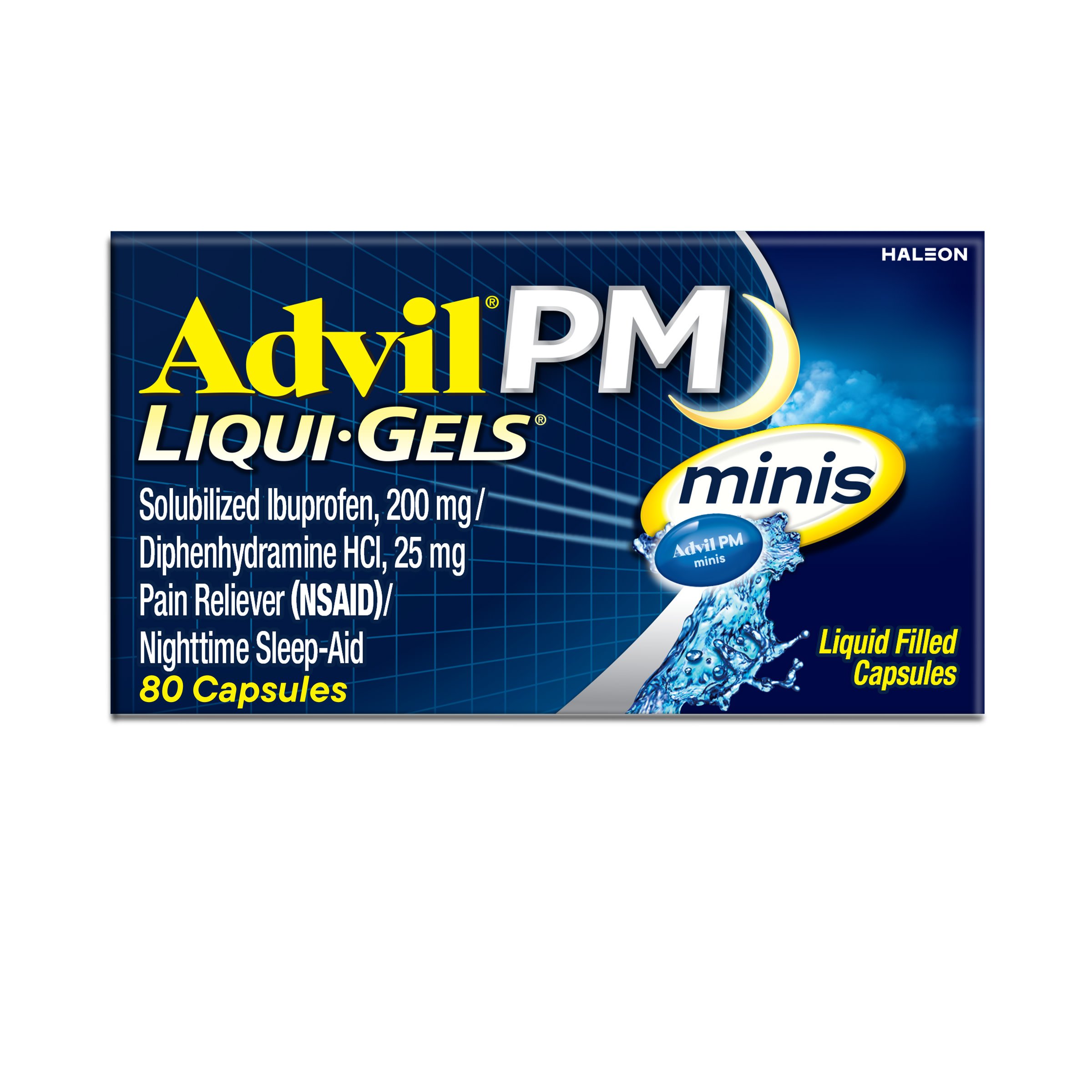 Advil PM Pain Reliever & Sleep Aid 200 mg Ibuprofen Liqui-Gel Minis ...