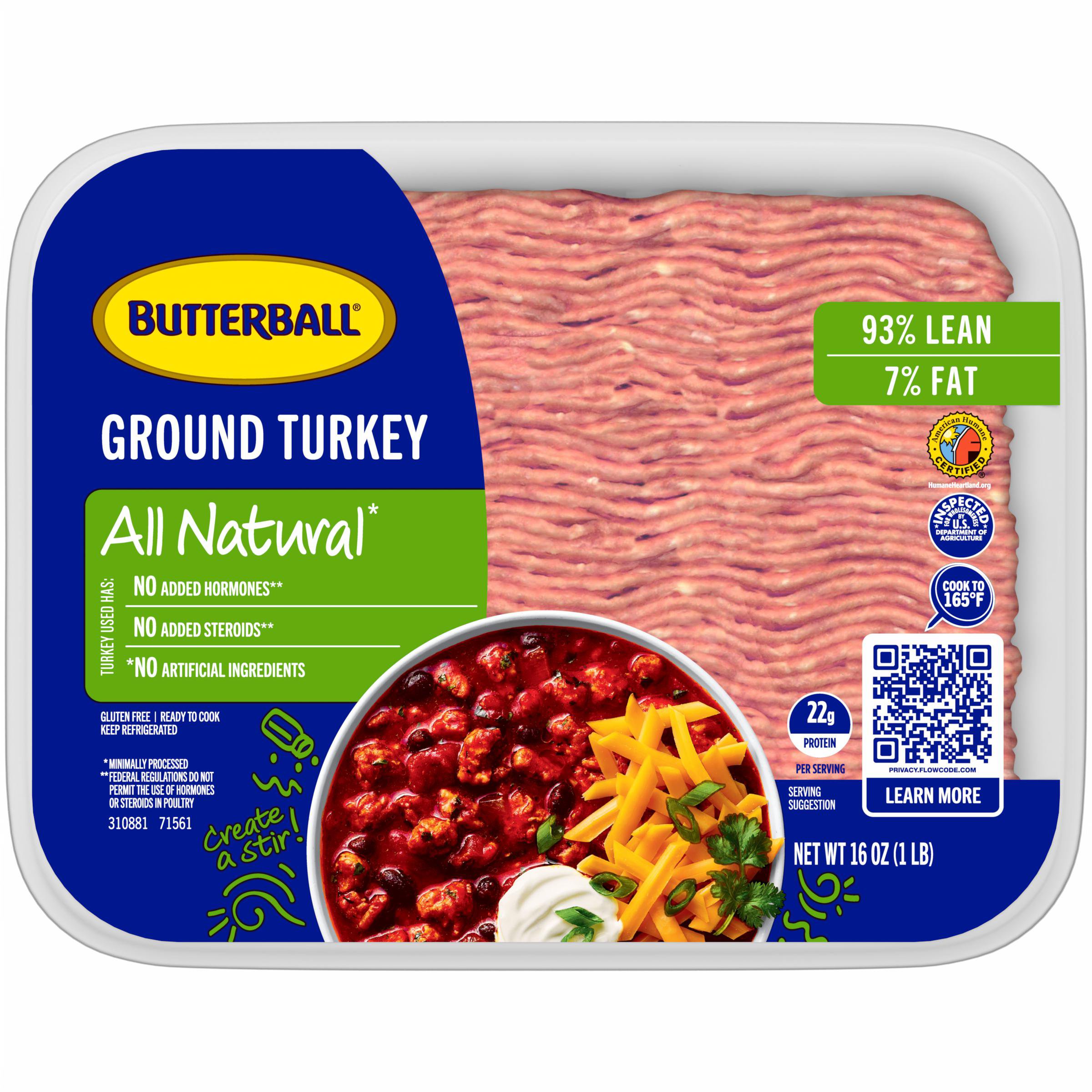 Butterball All Natural Ground Turkey 93% Lean 7% Fat - Shop Turkey at H-E-B