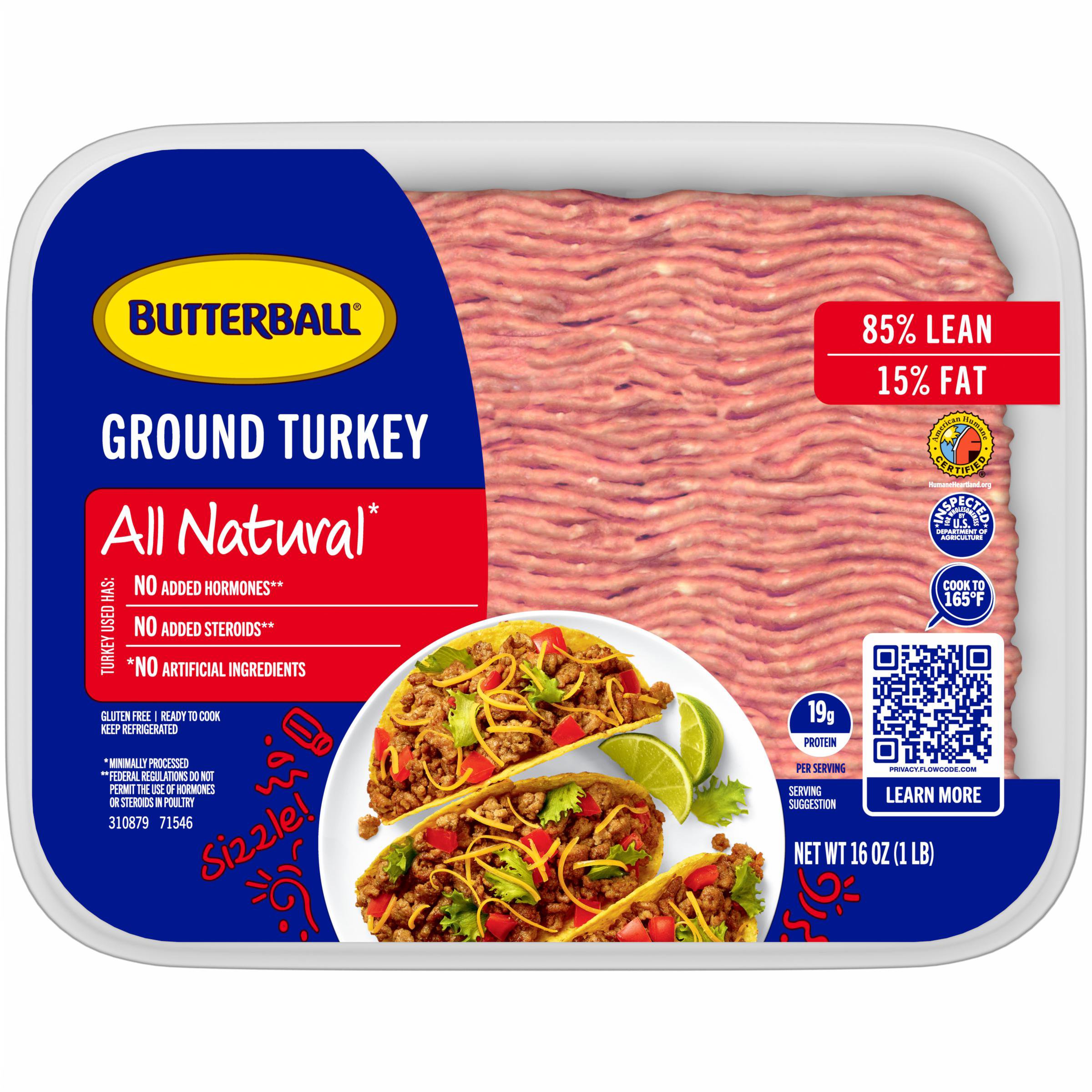 Butterball All Natural Ground Turkey 85% Lean 15% Fat - Shop Turkey at ...