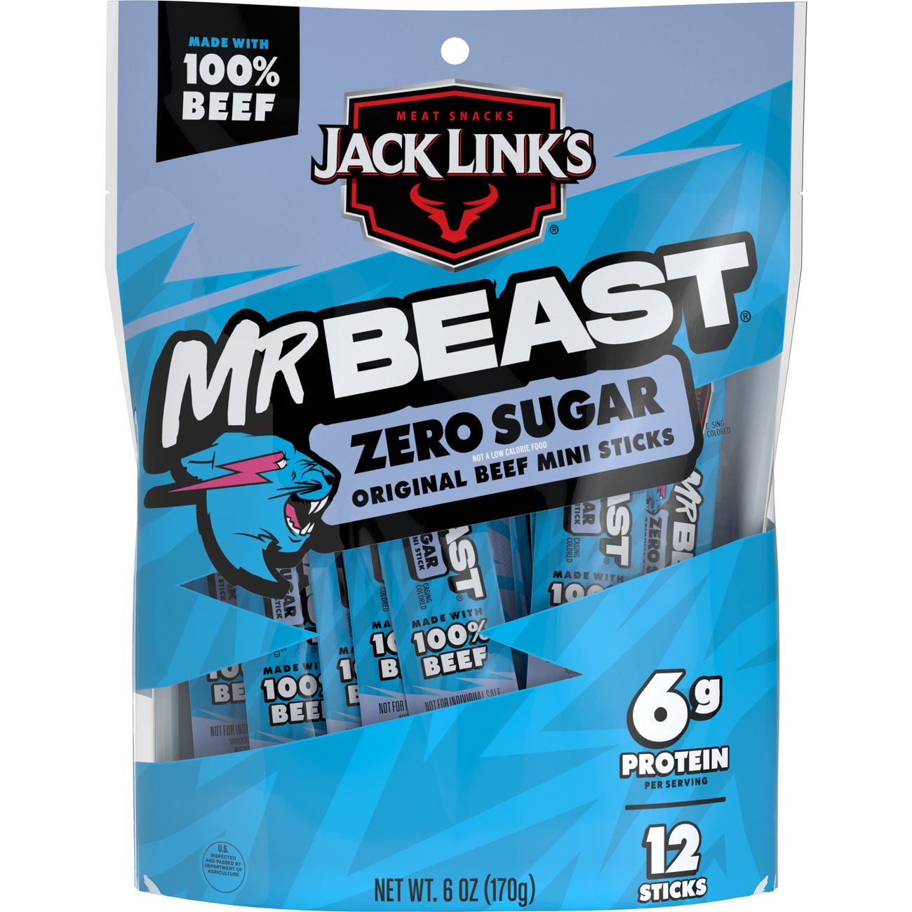 Jack Link's MrBeast Zero Sugar 6g Protein Mini Beef Jerky Sticks ...