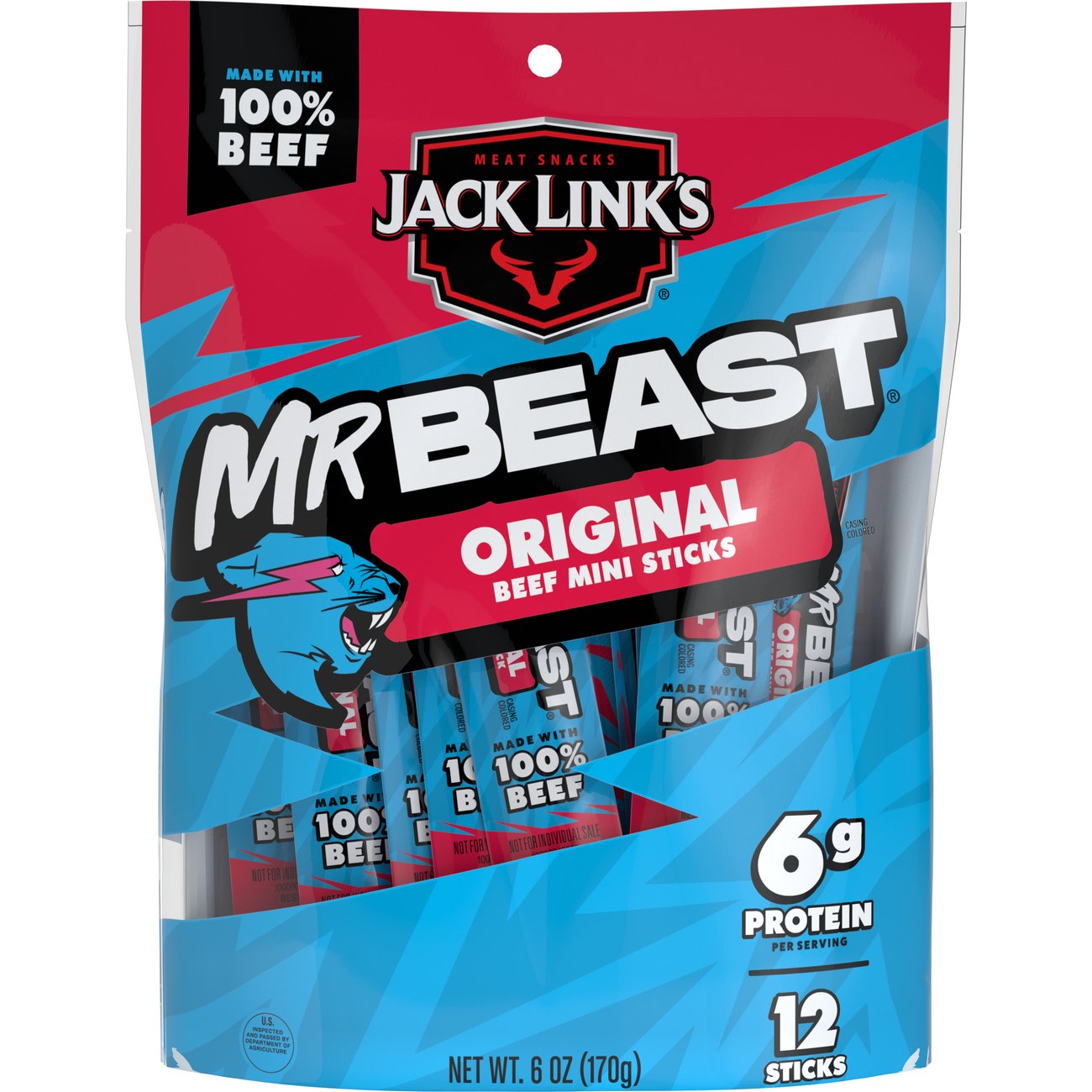 Jack Link's MrBeast 6g Protein Mini Beef Jerky Sticks - Original - Shop ...
