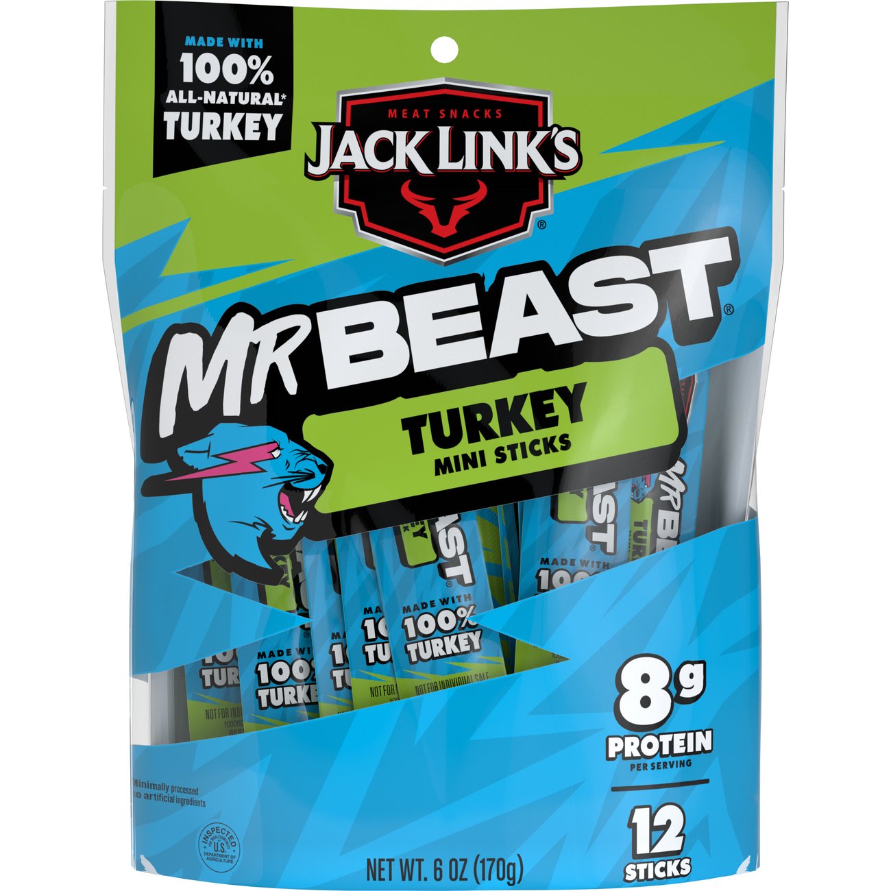 Jack Link's MrBeast Zero Sugar 8g Protein Mini Turkey Jerky Sticks ...