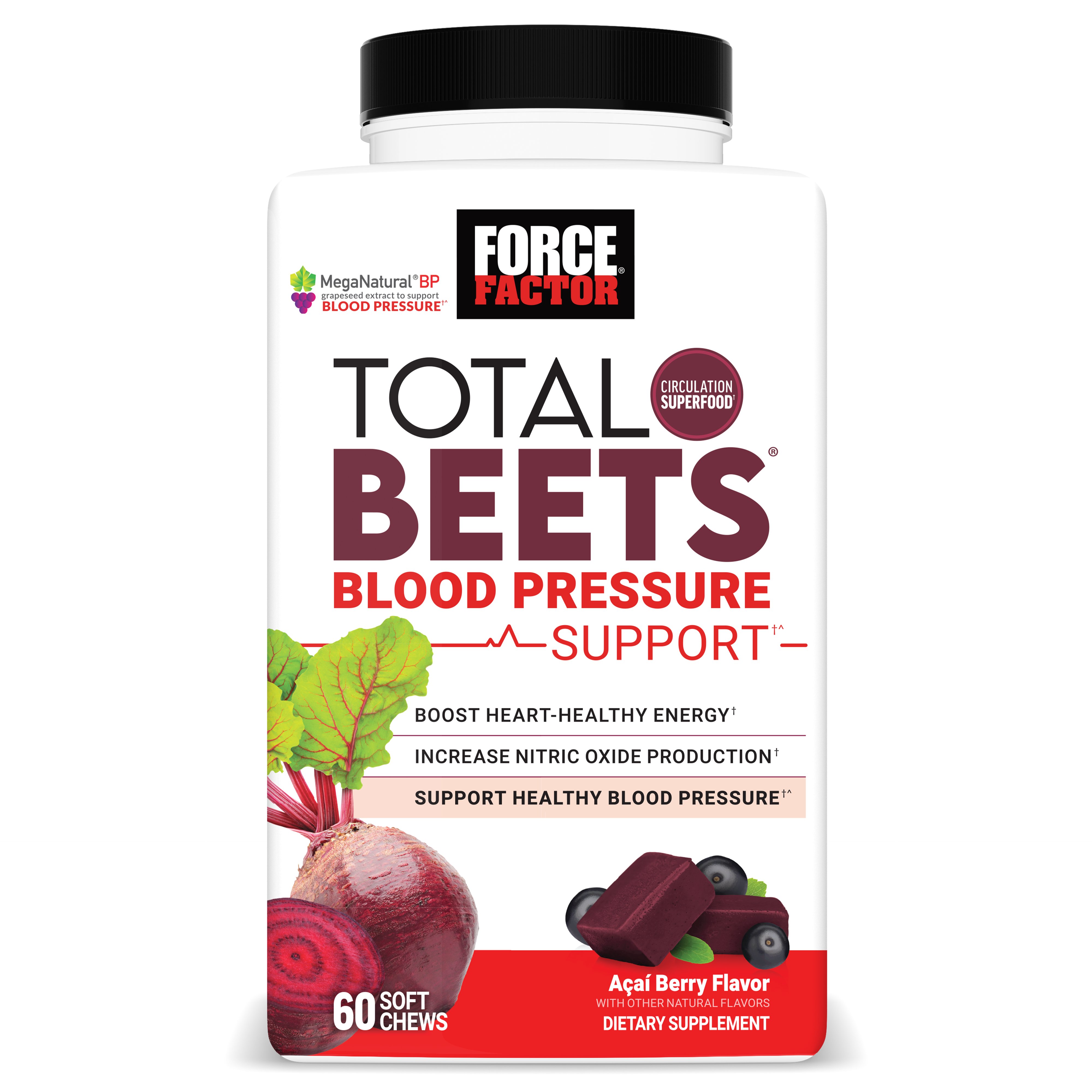 Force Factor Total Beets Blood Pressure Support Chews - Acai Berry ...
