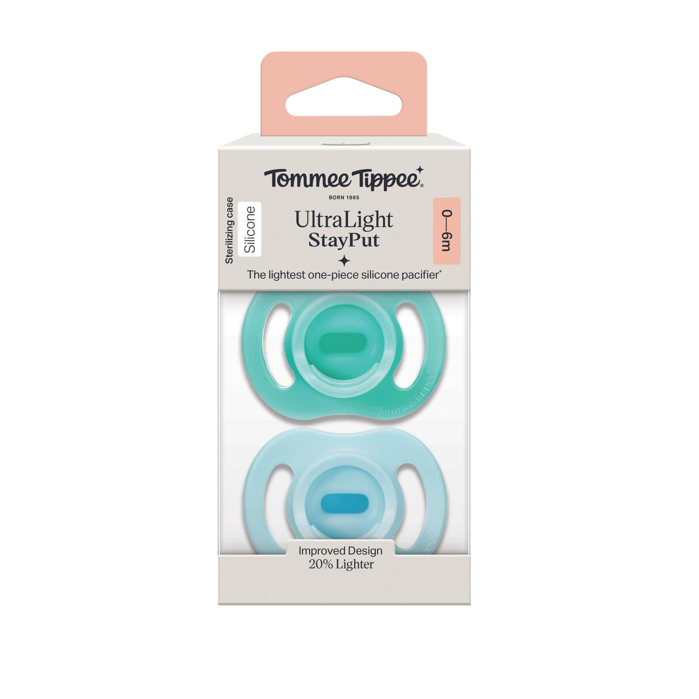 Tommee Tippee UltraLight Stayput Pacifiers for 0-6 Months, Blue & Green ...