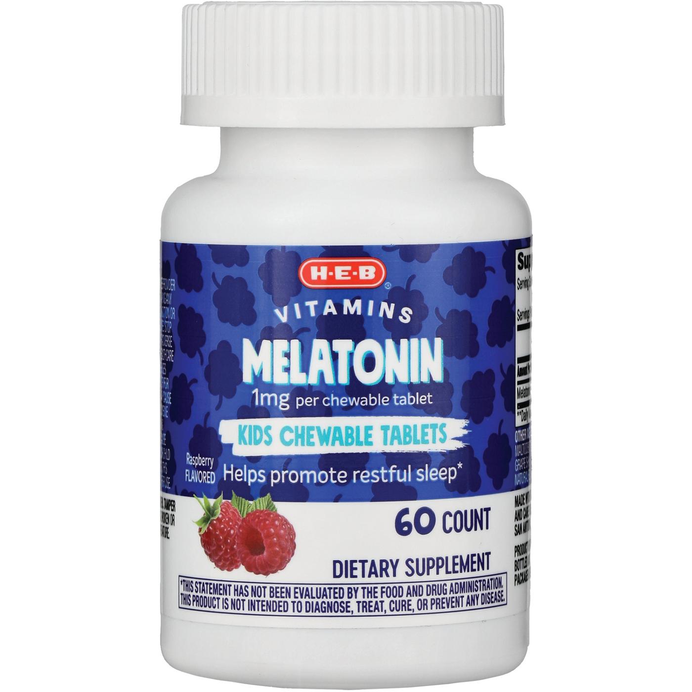 H-E-B Vitamins Kids 1mg Melatonin Chewable Tablets - Raspberry - Shop ...