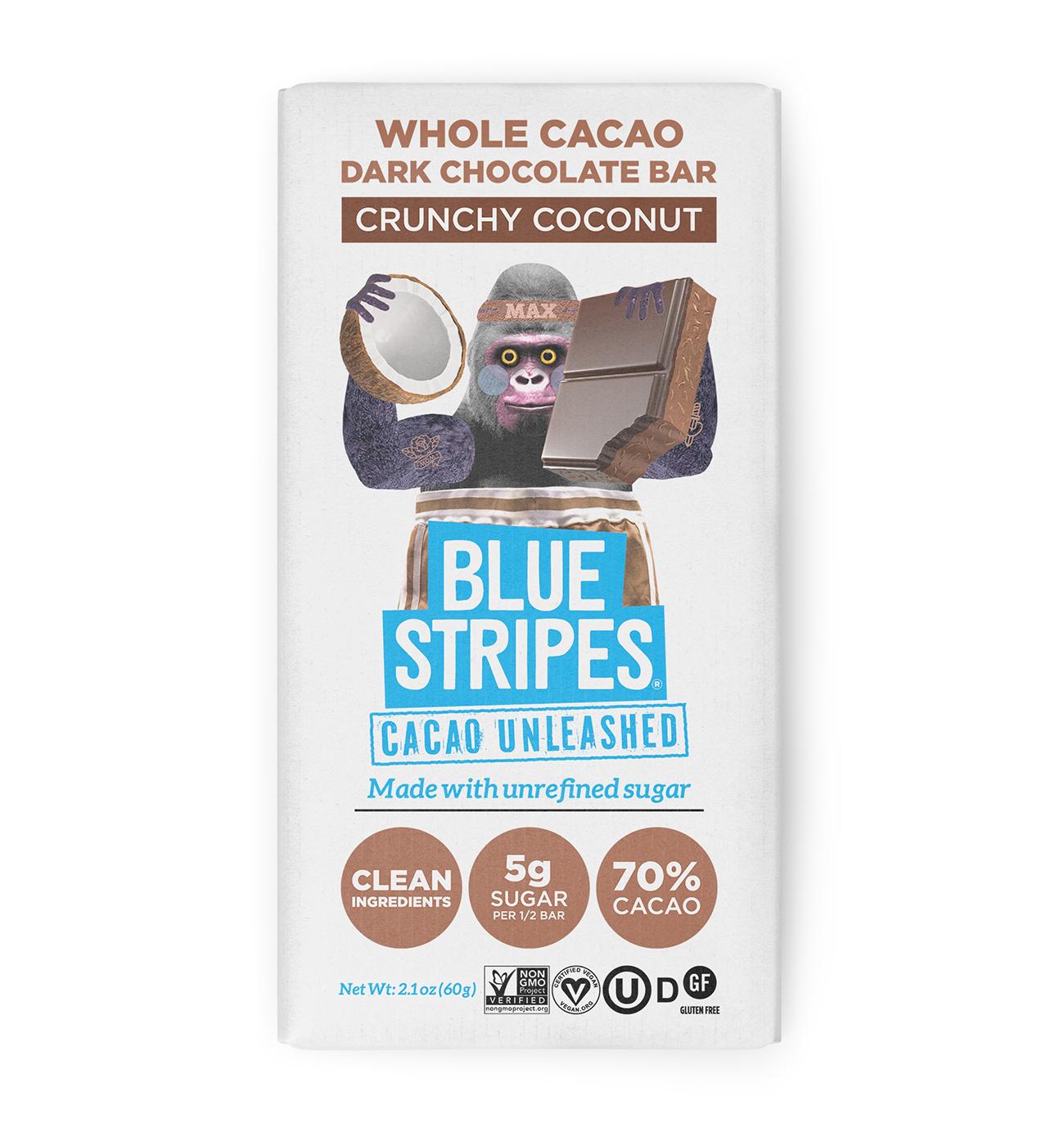 Blue Stripes Whole Cacao Dark Chocolate Bar - Crunchy Coconut - Shop ...