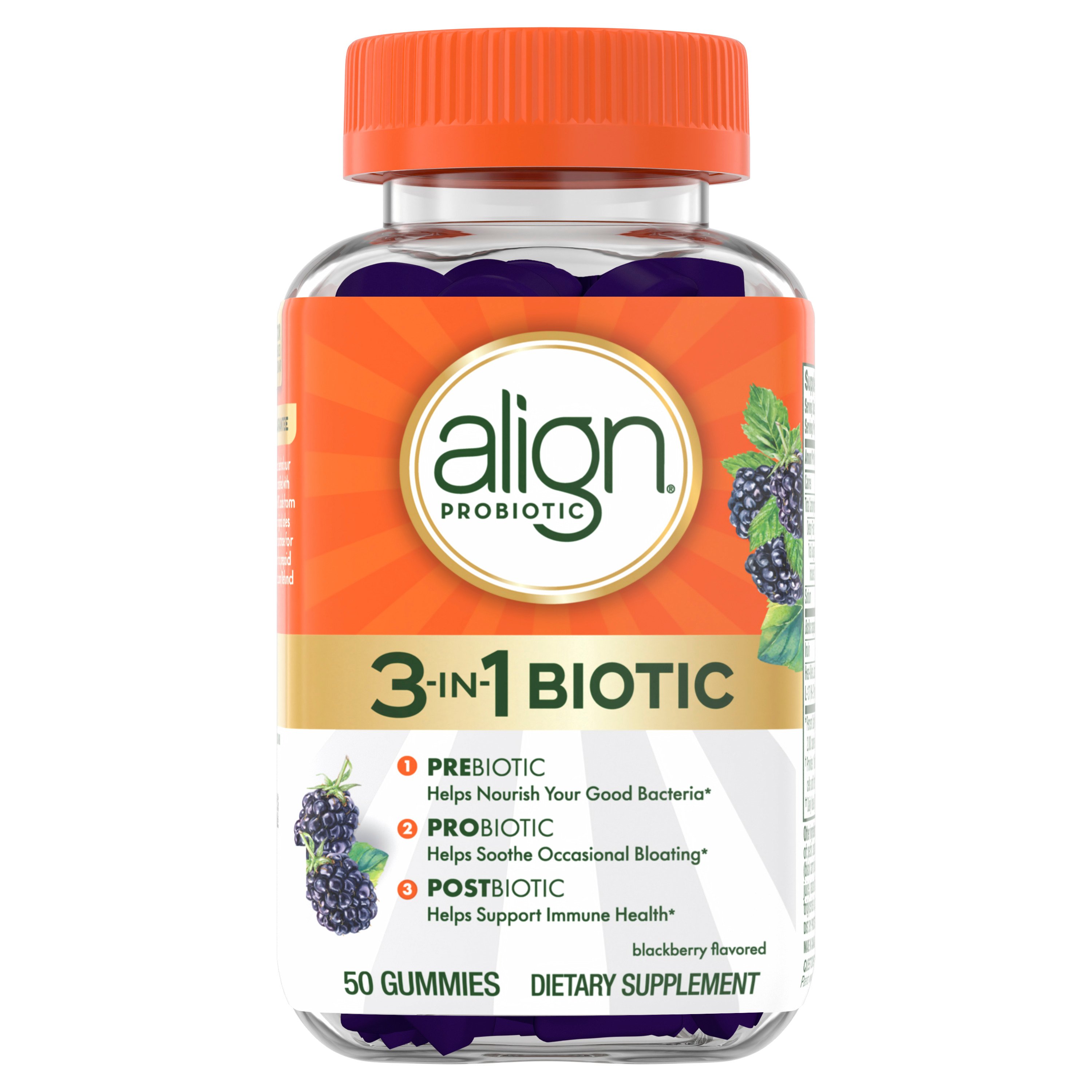 Align Probiotic Gummies, 3-in-1 Biotic, Prebiotic + Probiotic ...