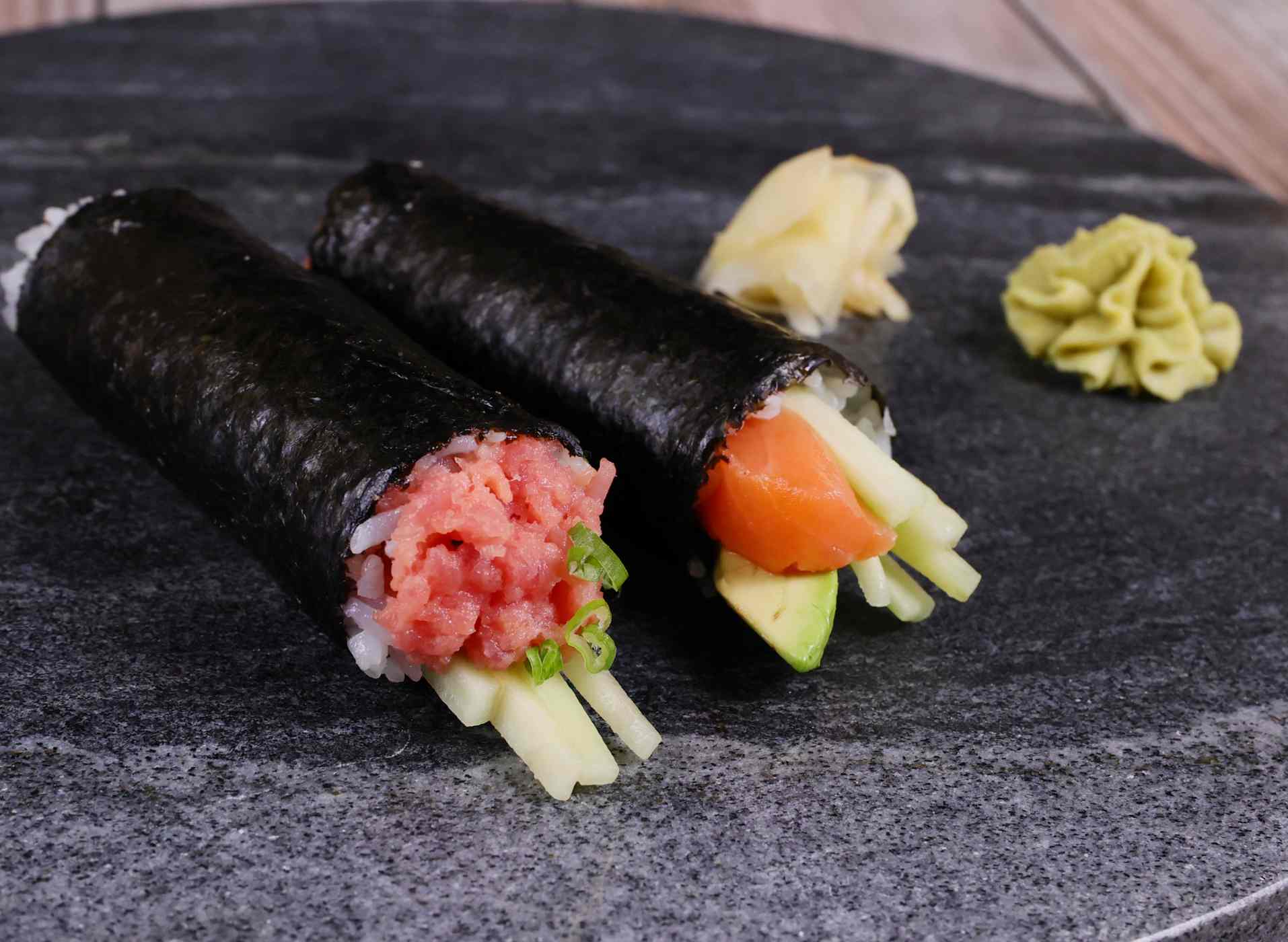 H-E-B Sushiya Salmon & Spicy Tuna Hand Rolls - Sushi Combo - Shop Sushi at H-E-B