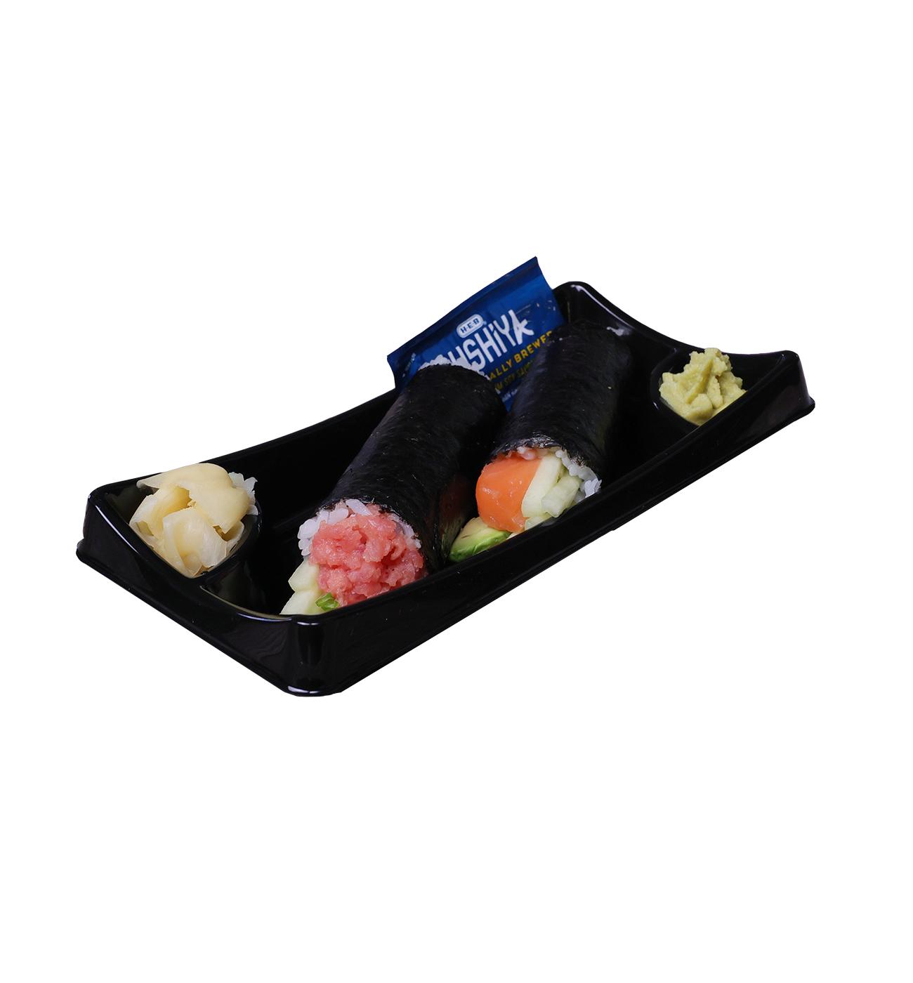 H-E-B Sushiya Salmon & Spicy Tuna Hand Rolls - Sushi Combo - Shop Sushi ...