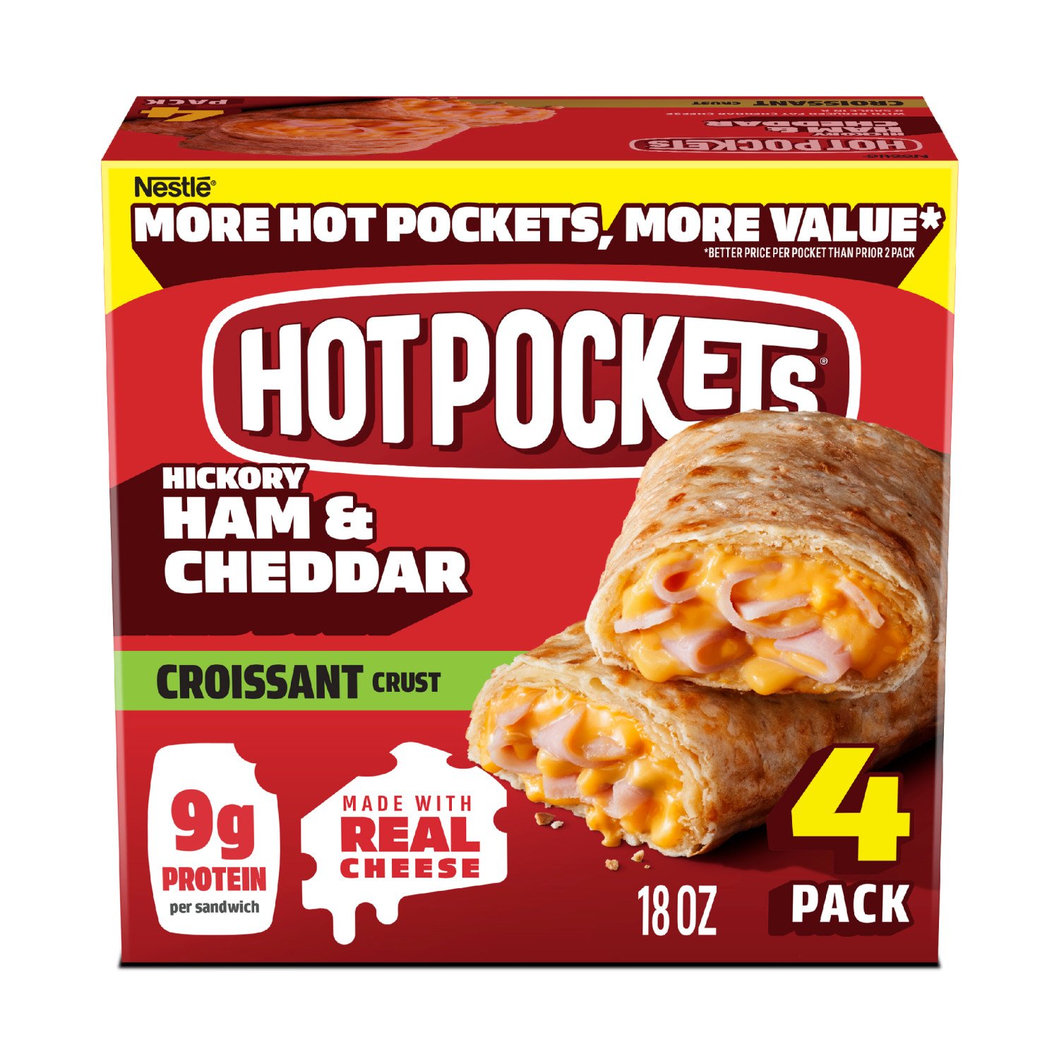Hot Pockets Hickory Ham & Cheddar Frozen Sandwiches - Croissant Crust ...