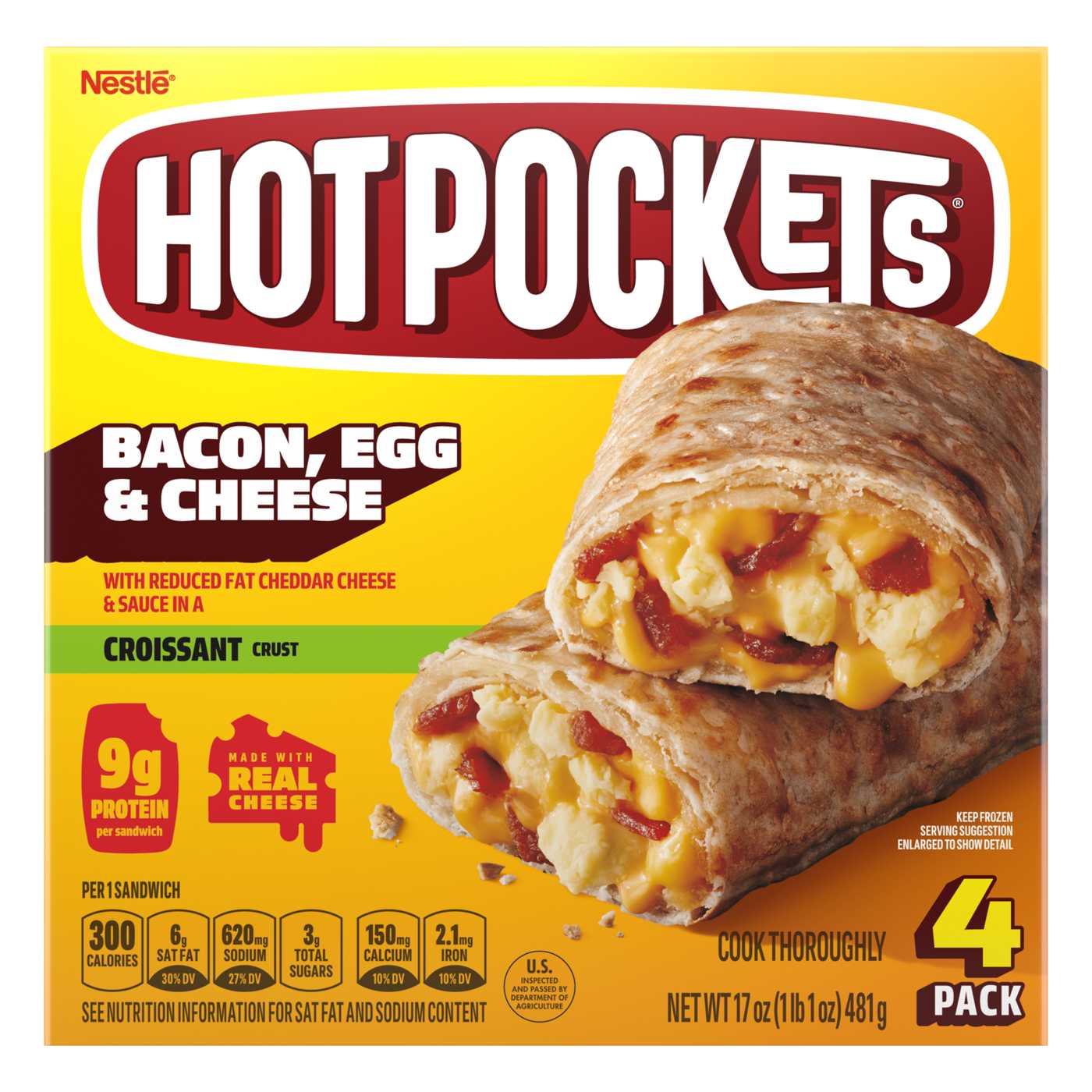 Hot Pockets Bacon, Egg & Cheese Frozen Sandwiches - Croissant Crust ...