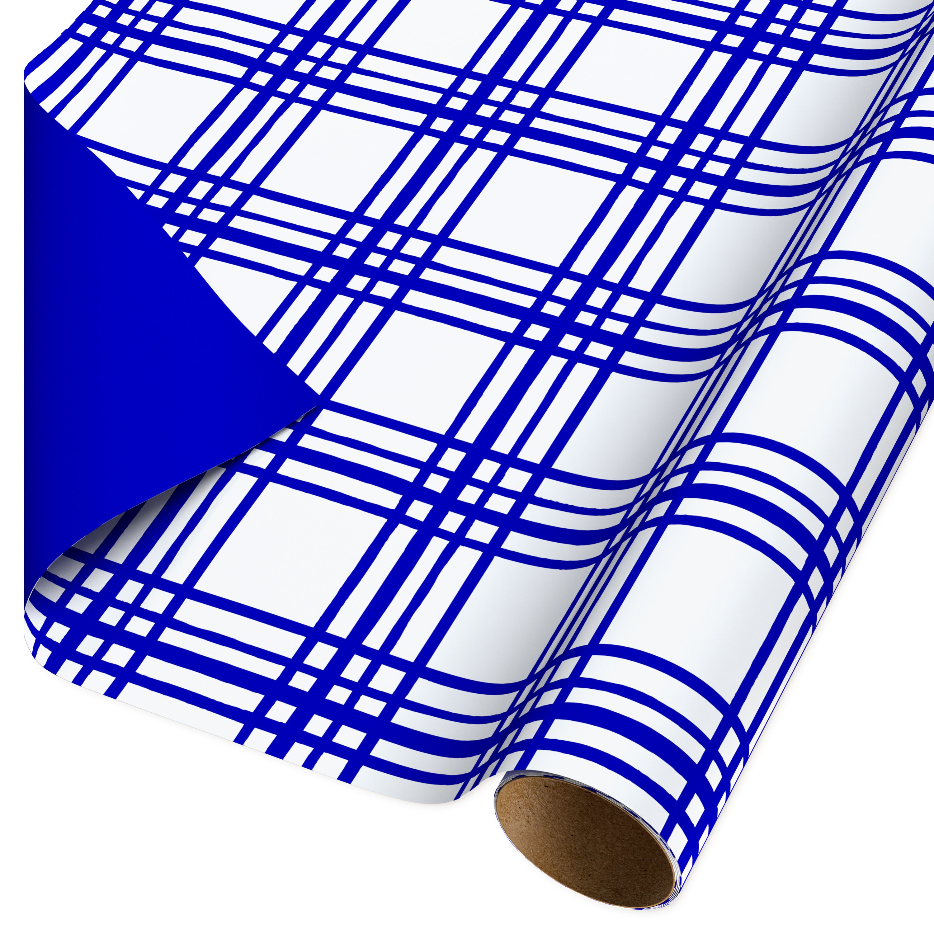 American Greetings Solid & Plaid Blue Reversible Wrapping Paper, 20 sq ...