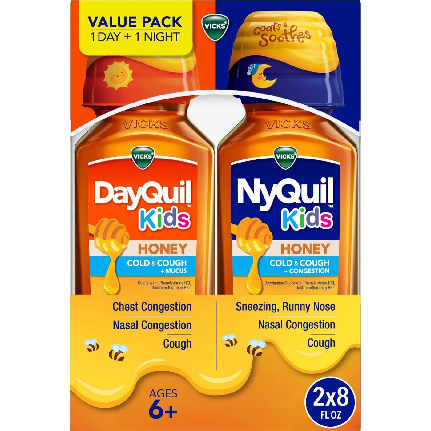 Vicks Kids Dayquil & Nyquil Cold, Cough & Mucus Relief Liquid - Honey ...