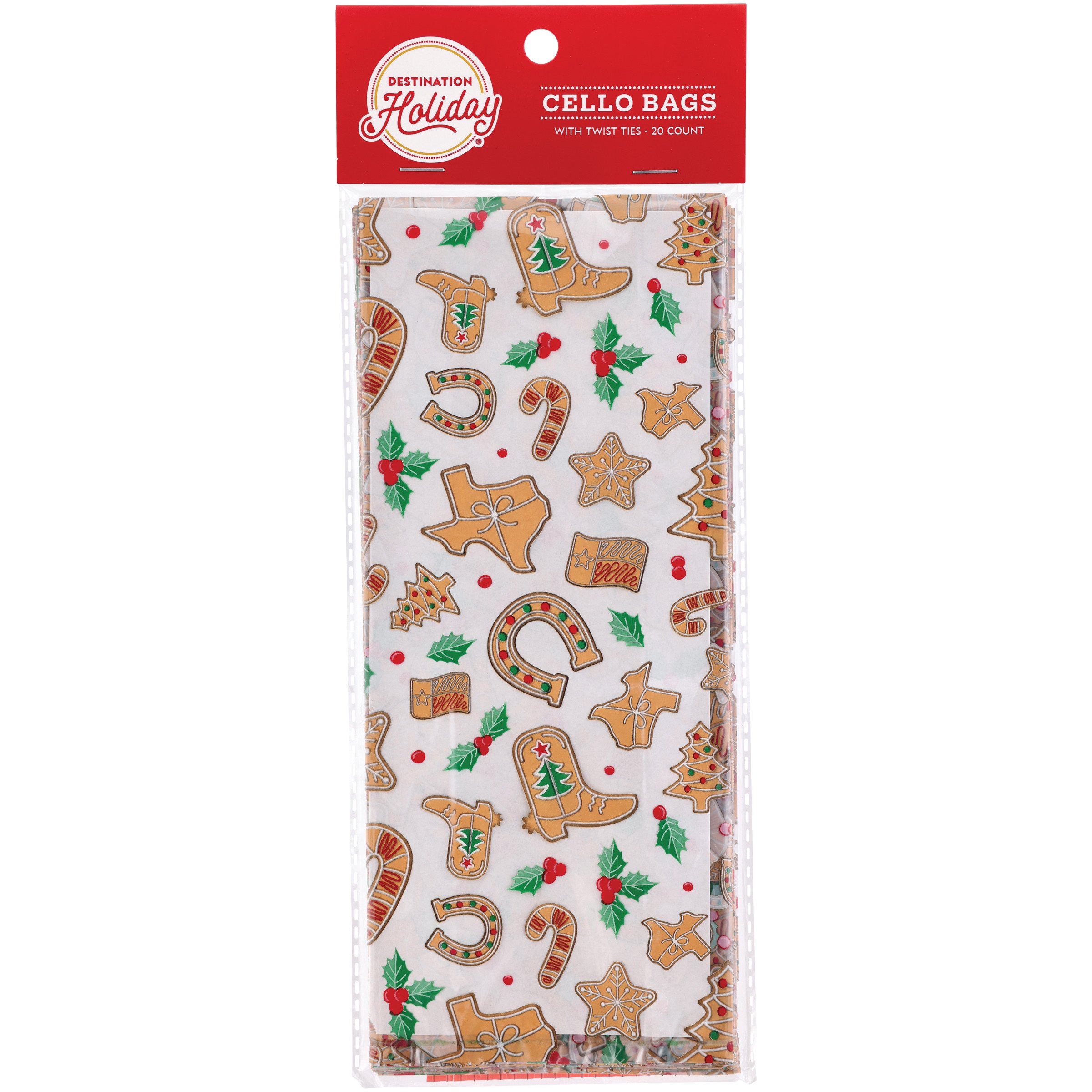 Destination Holiday Gingerbread Print Cello Bags with Ties - Shop ...