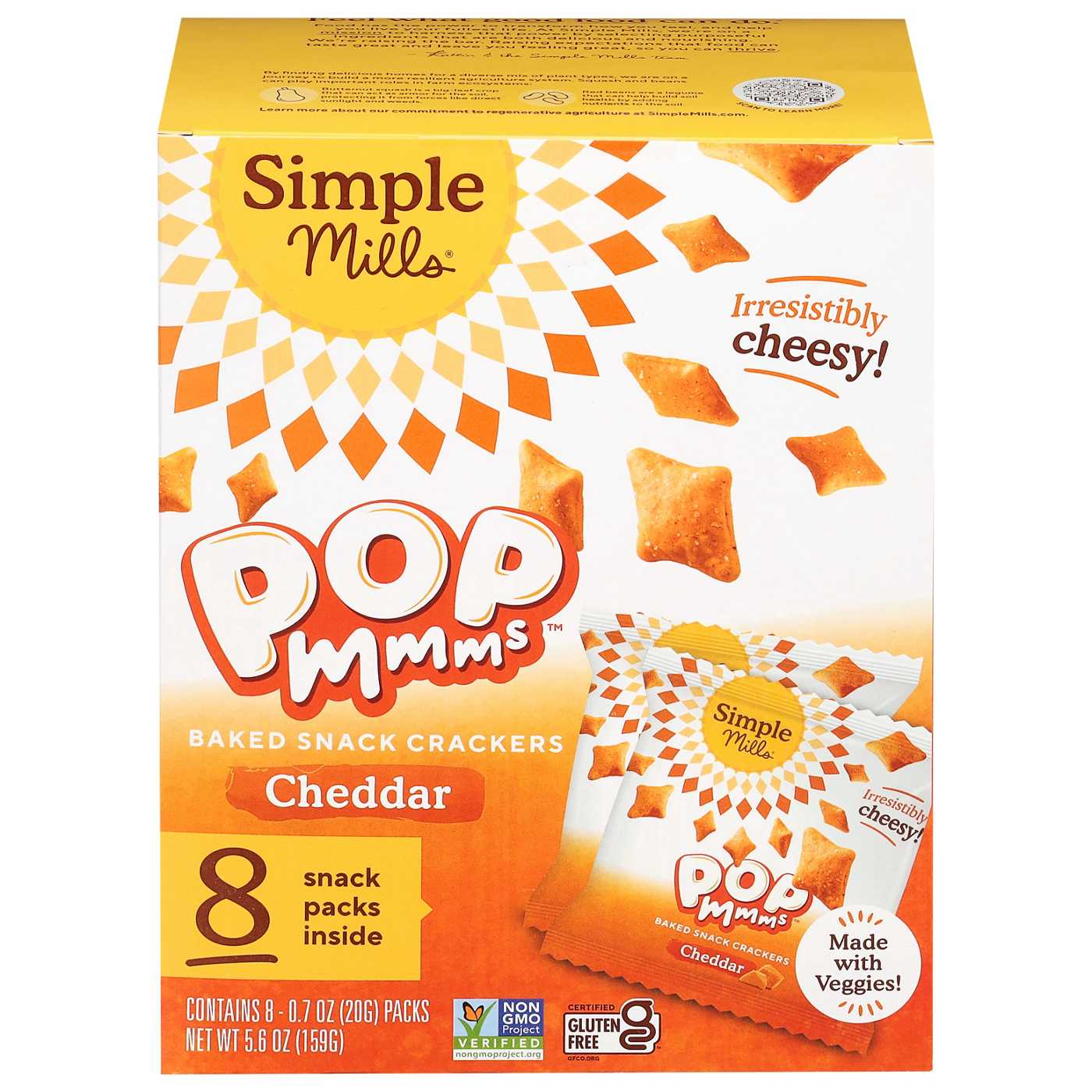 Simple Mills Pop Mmms Baked Snack Cracker 0.7 oz Packets - Cheddar ...