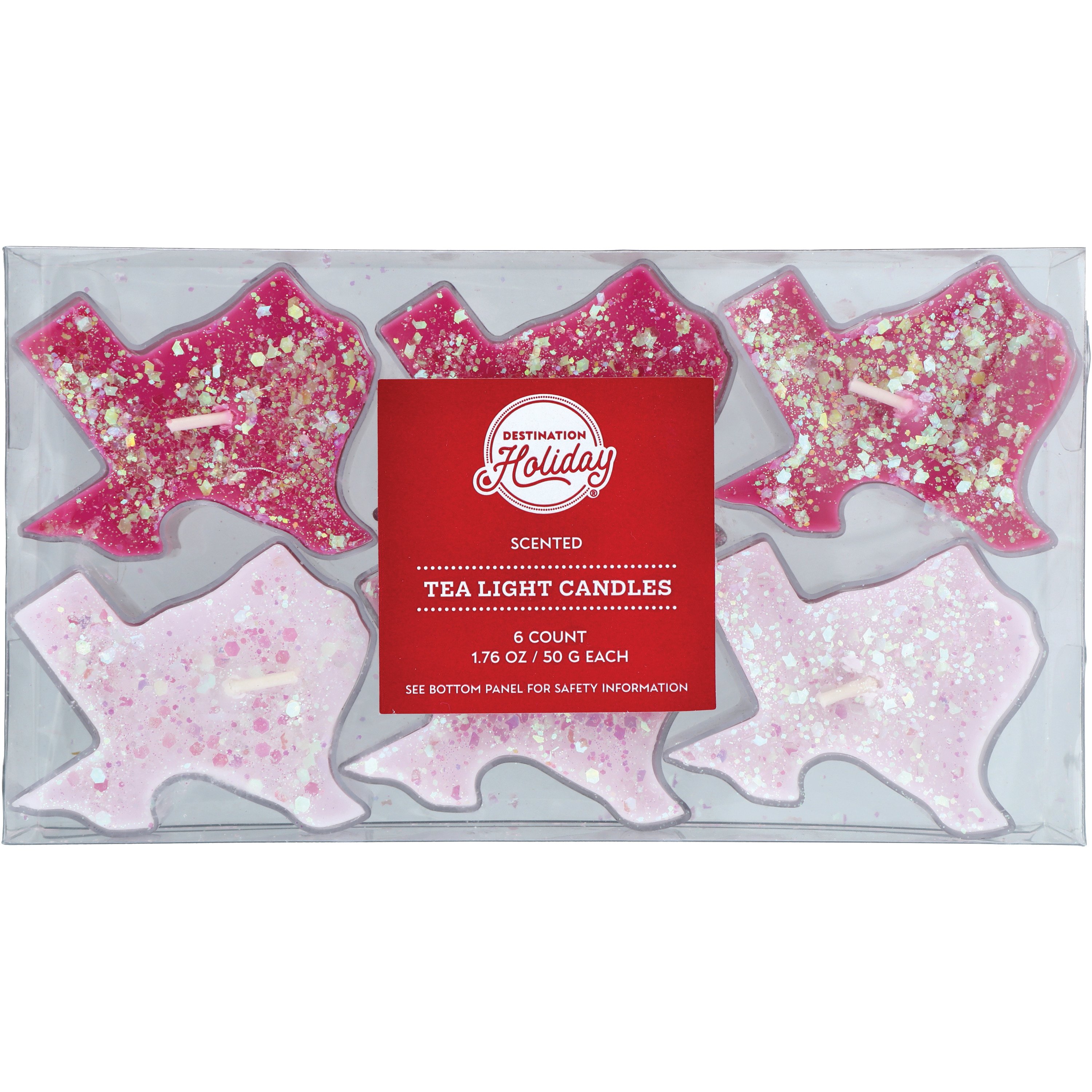 Destination Holiday Texas Shaped Glitter Valentine's Tea Light Candles ...