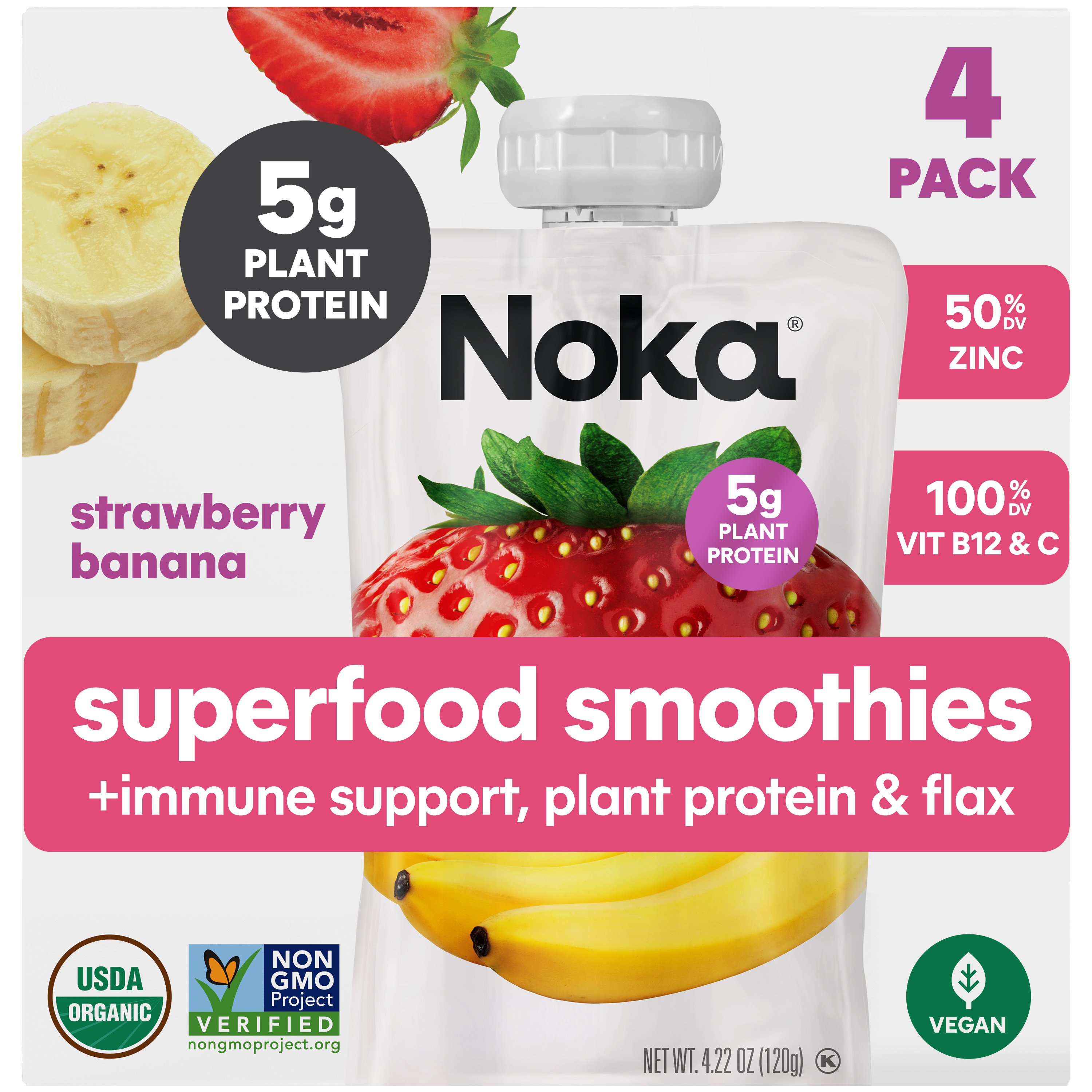 Noka Superfood Smoothies + Immune Support Pouches - Strawberry Banana ...