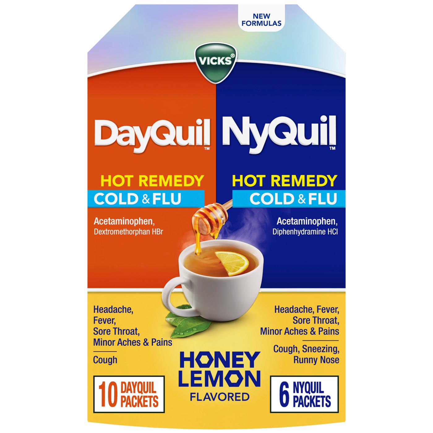 Vicks Dayquil & Nyquil Hot Remedy Cold & Flu Medicine Packets - Honey ...