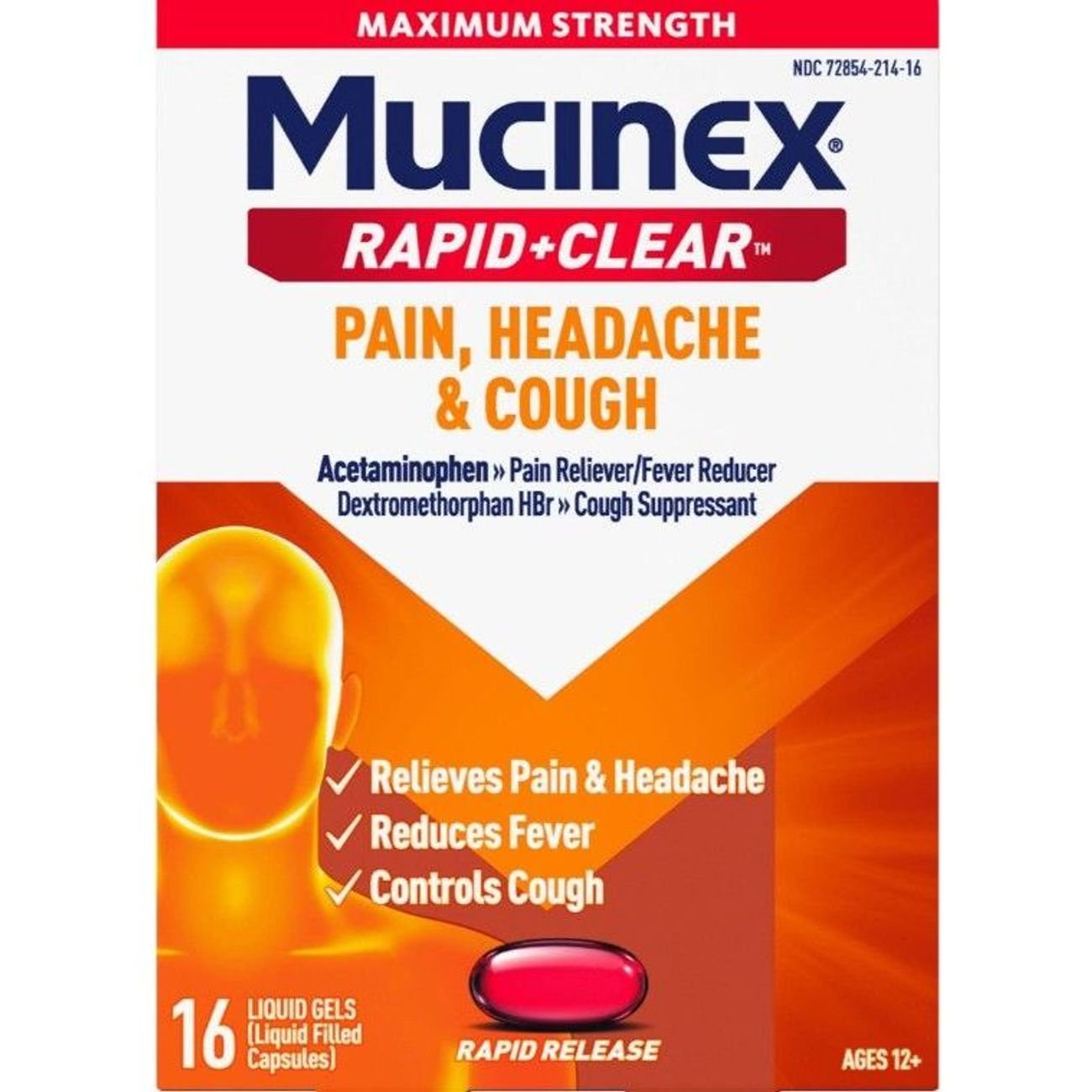 Mucinex Rapid Plus Clear Pain, Headache & Cough Pain Relief Liquid Gels ...