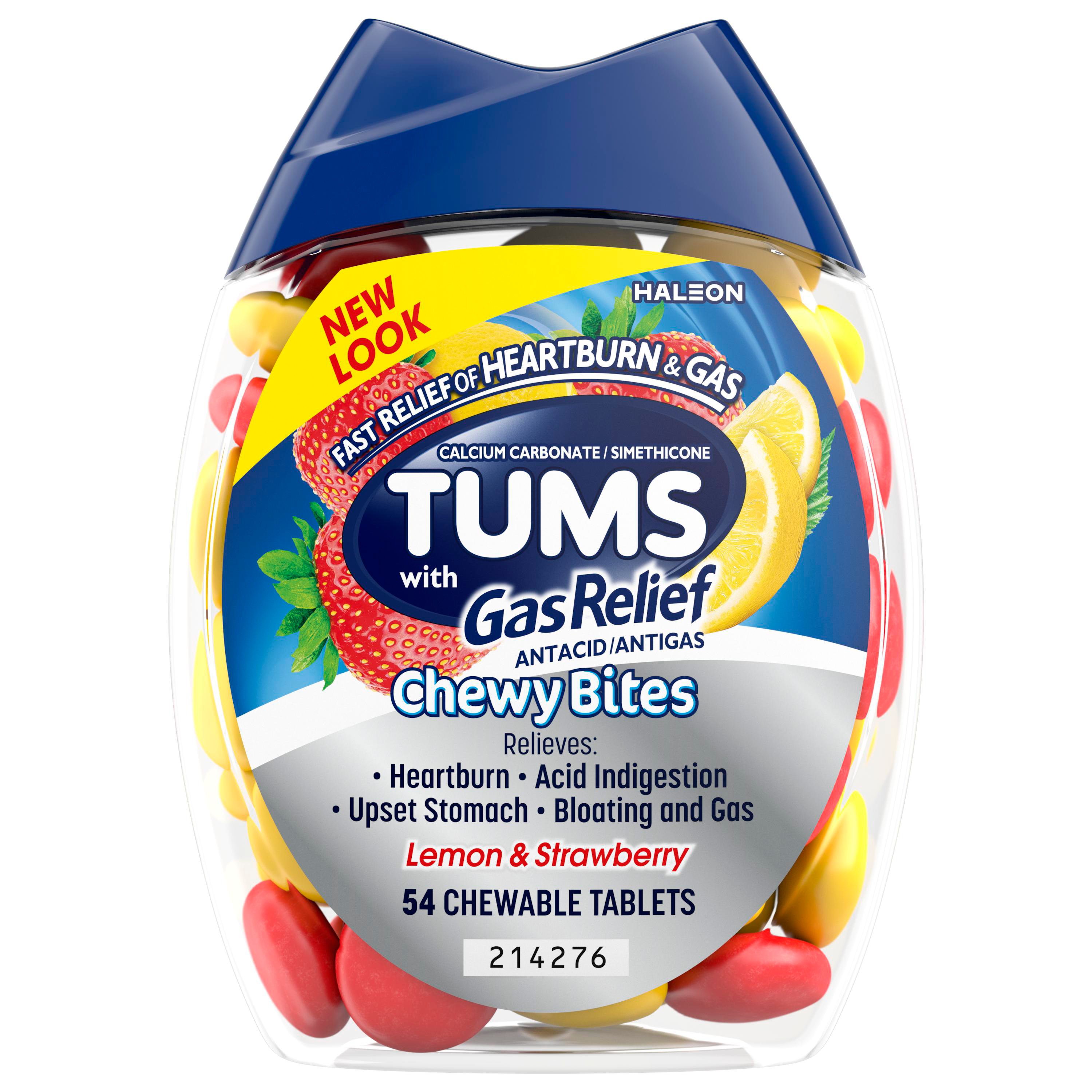 Tums Chewy Bites Chewable Antacid Tablets with Gas Relief, Lemon ...