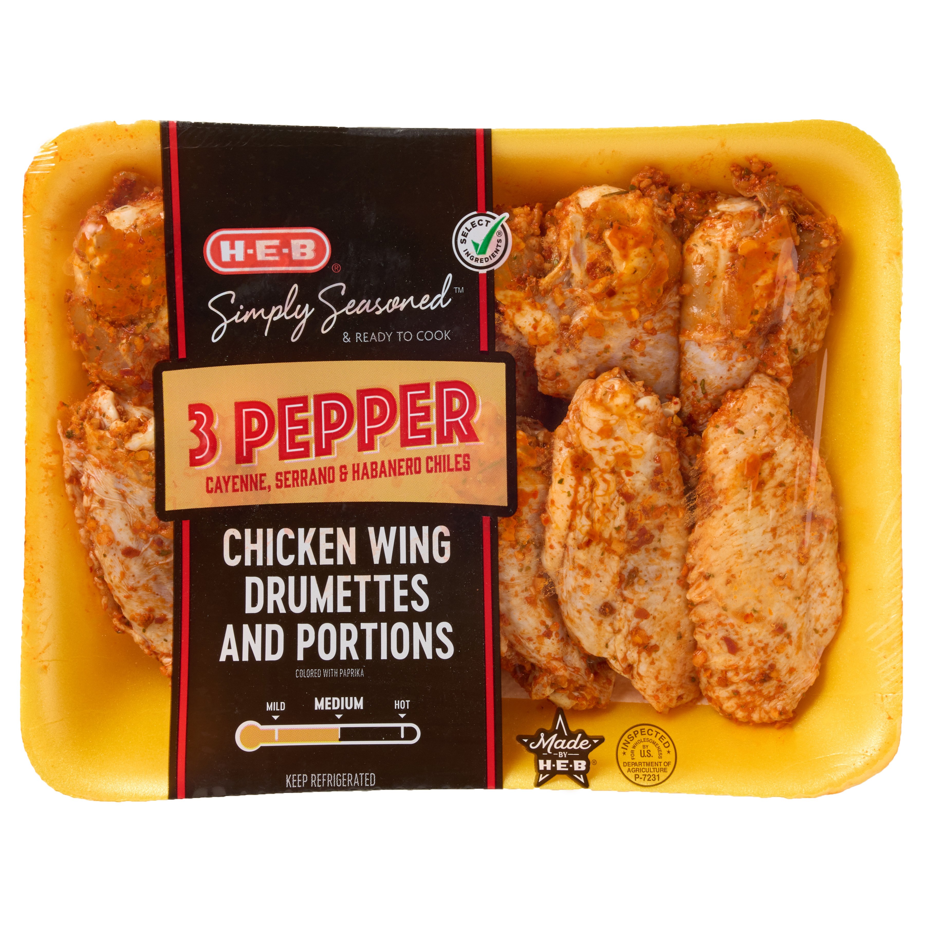 H-E-B Simply Seasoned Chicken Wings - 3 Pepper Hot - Shop Chicken at H-E-B